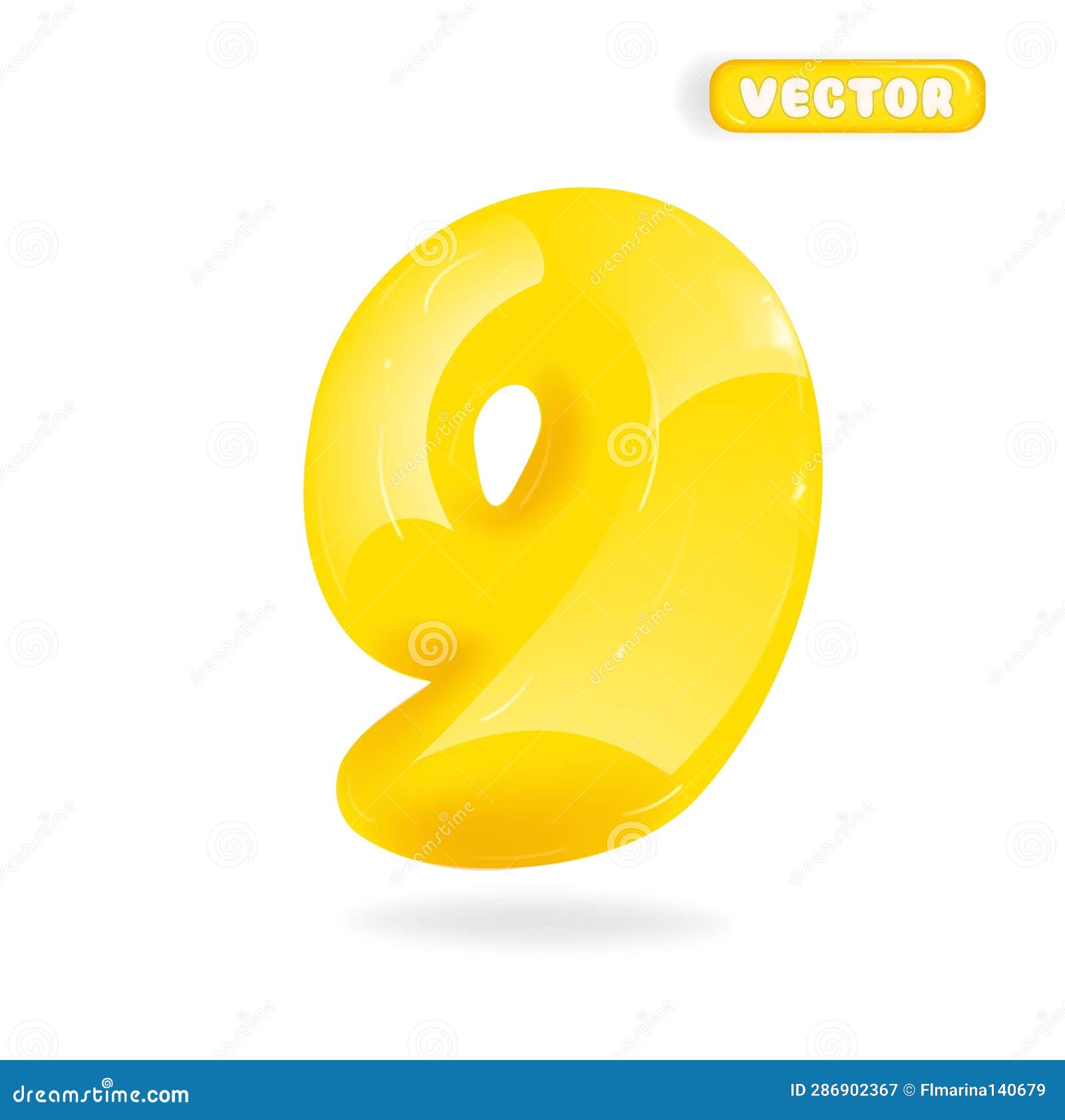 Number Nine in 3d Style. Modern 3d Lettering with Nine 3d on White ...