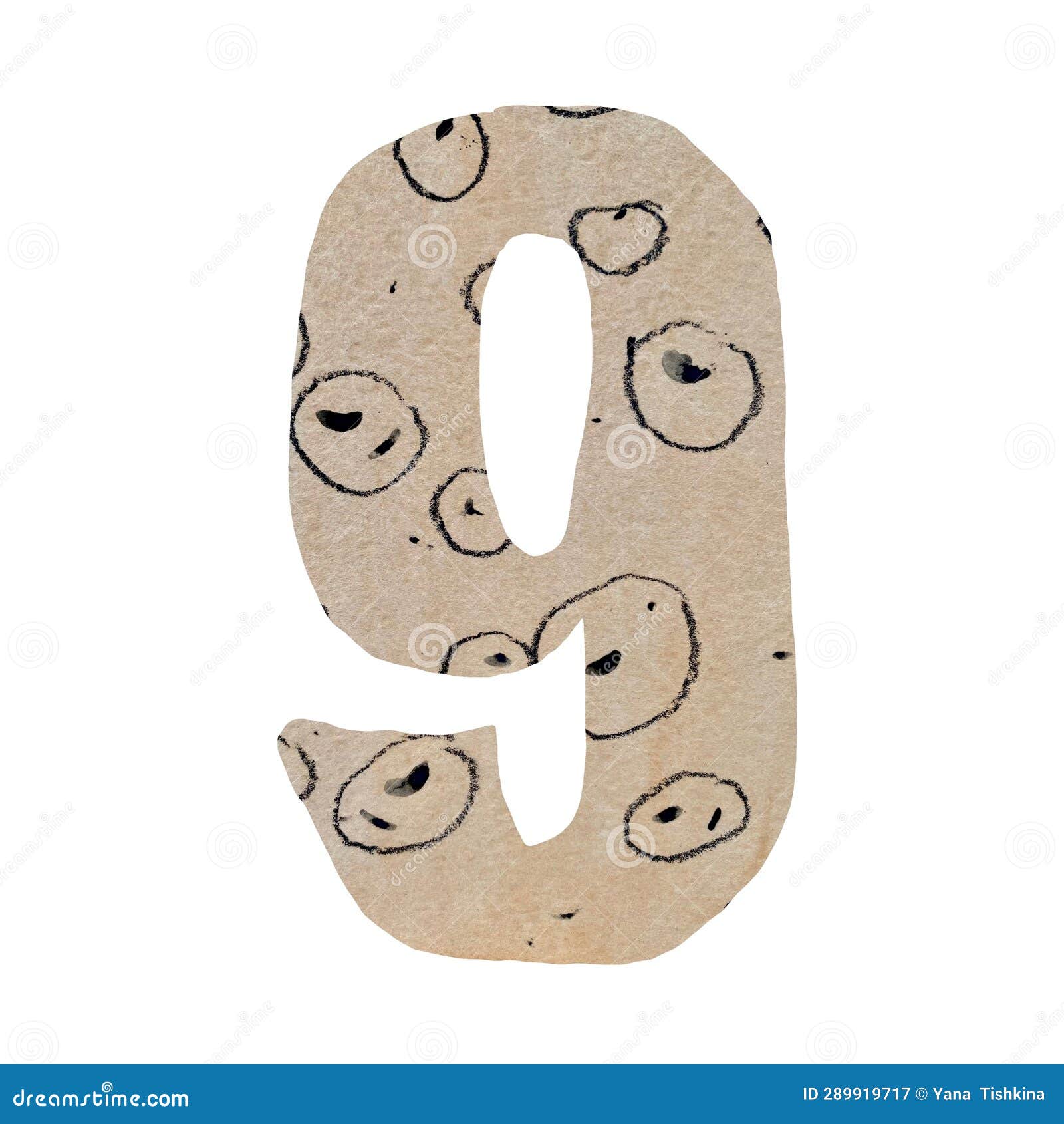Number Nine Hand Drawn a Watercolor Illustration Stock Illustration ...