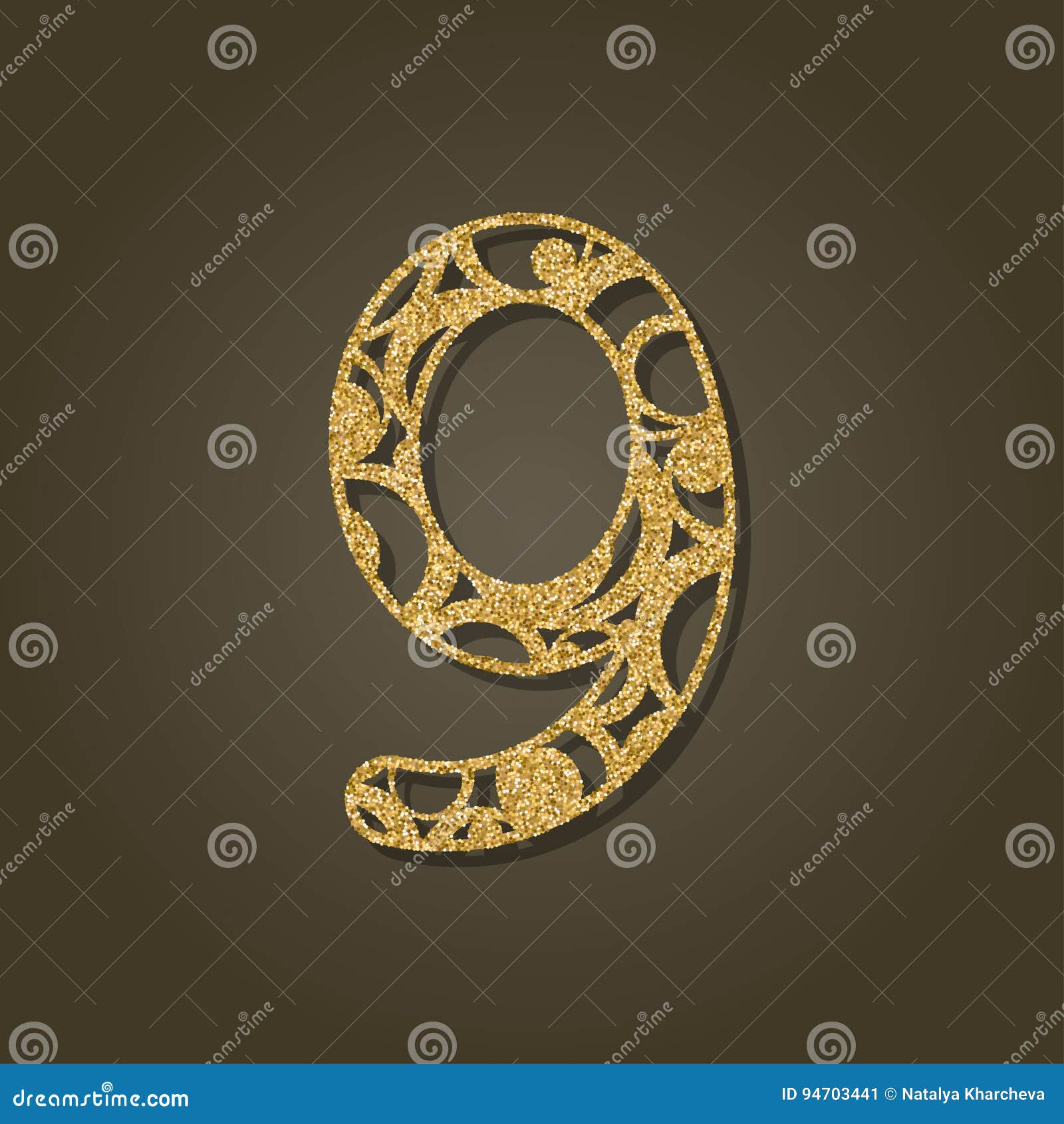 Number Nine for Laser Cutting.Round Gold Pattern Stock Vector ...