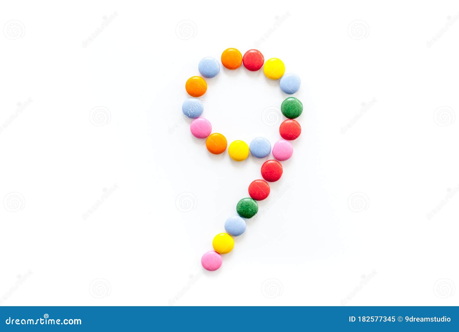 Number 9 - Nine - Lined with Sweets on Isolated Top-down Stock Image ...