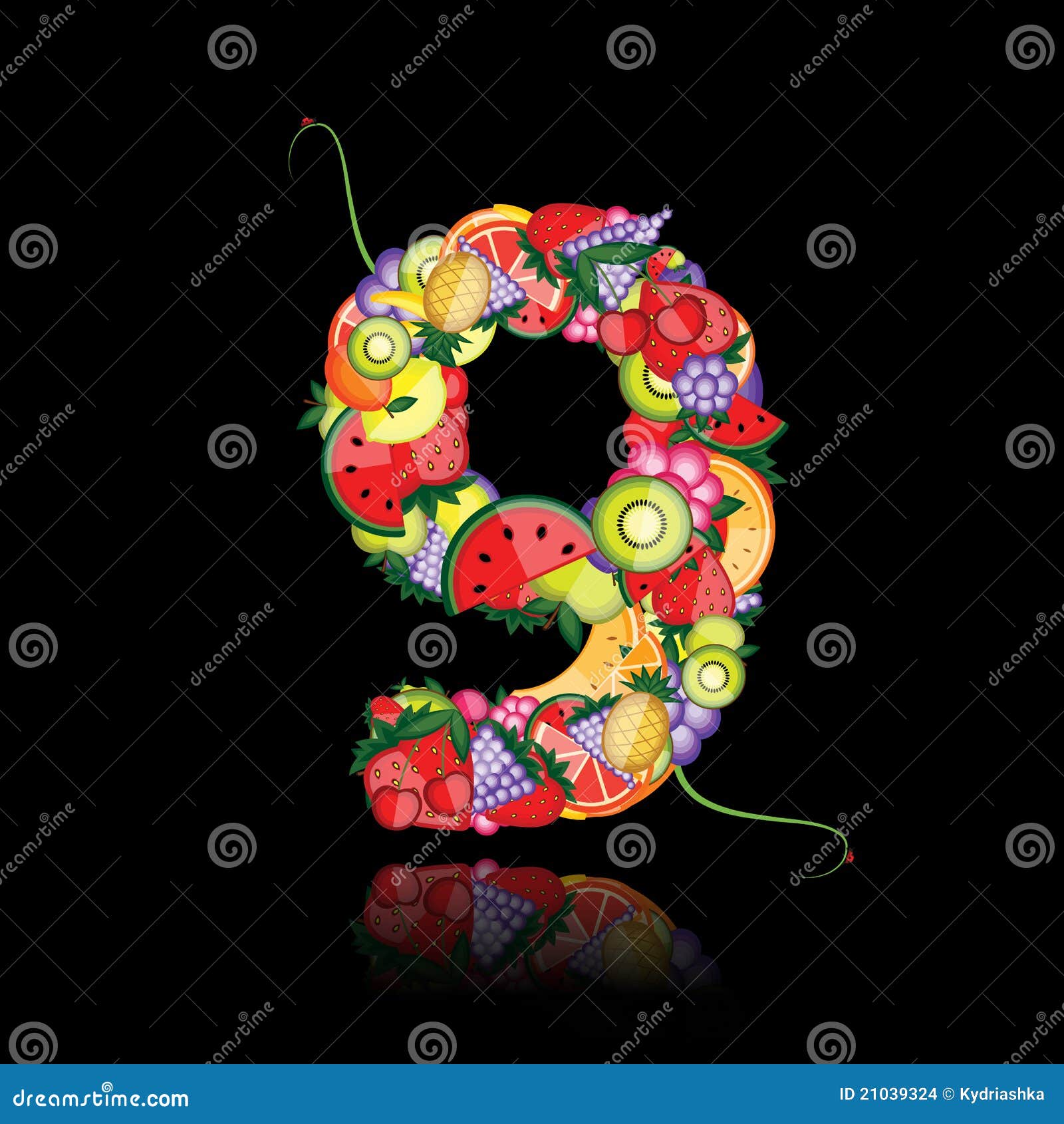 Number Nine Made from Fruits. Stock Vector - Illustration of design ...