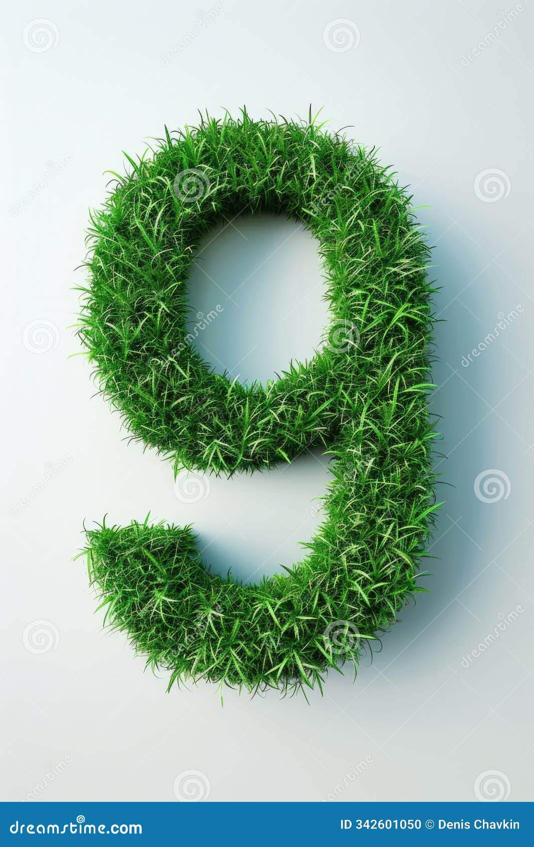 The Number Nine or 9 is Made of Grass, 3D Render, with a White ...