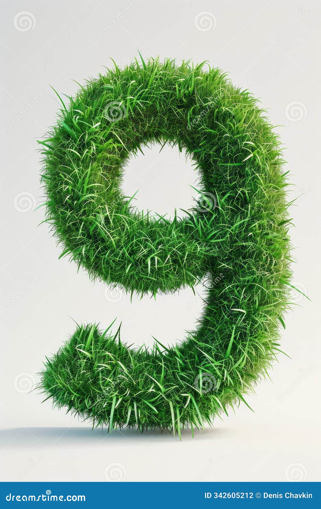 The Number Nine or 9 is Made of Grass, 3D Render, with a White ...