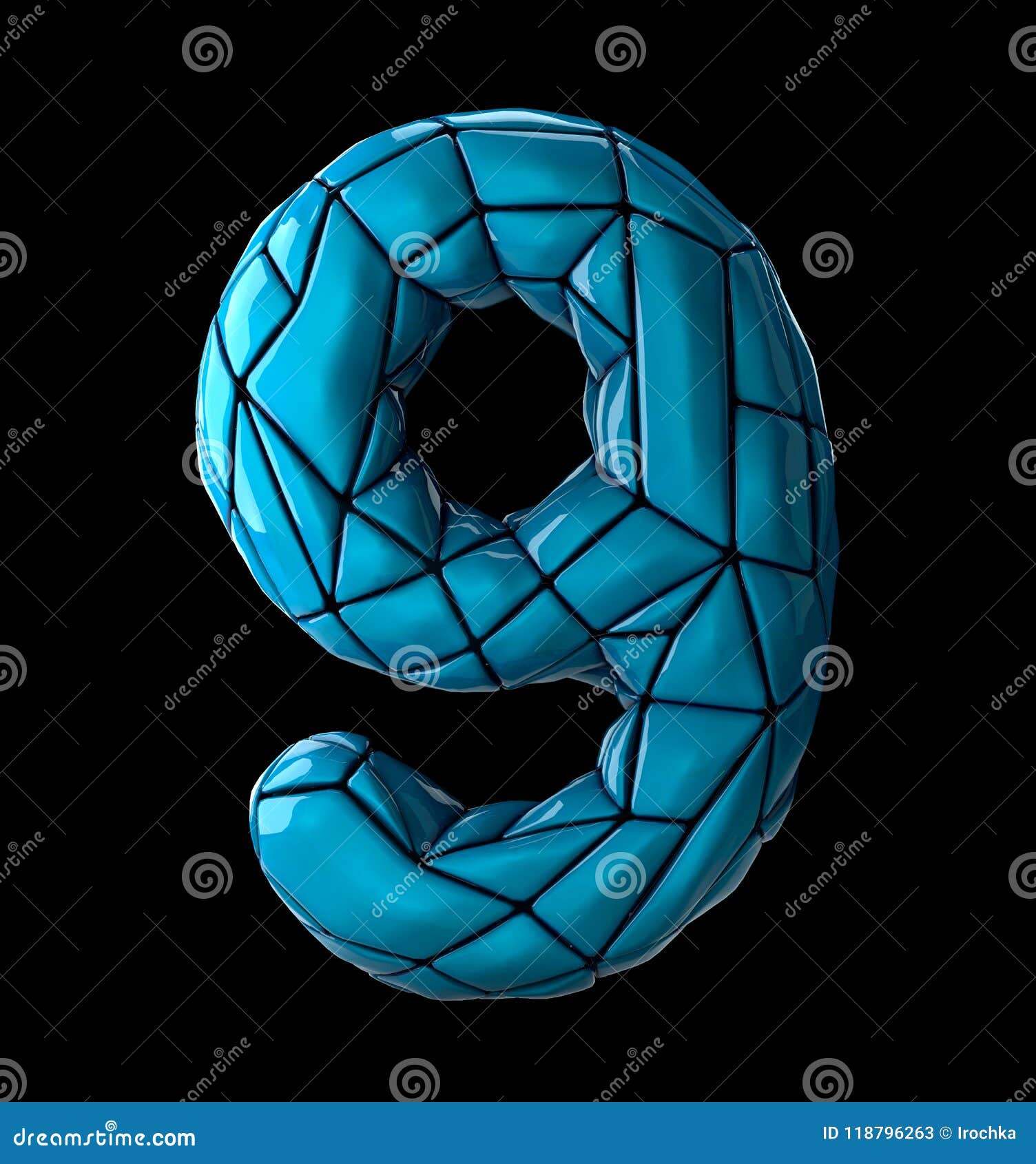 Number 9 Nine Made of Low Poly Style Blue Color Plastic Isolated on ...