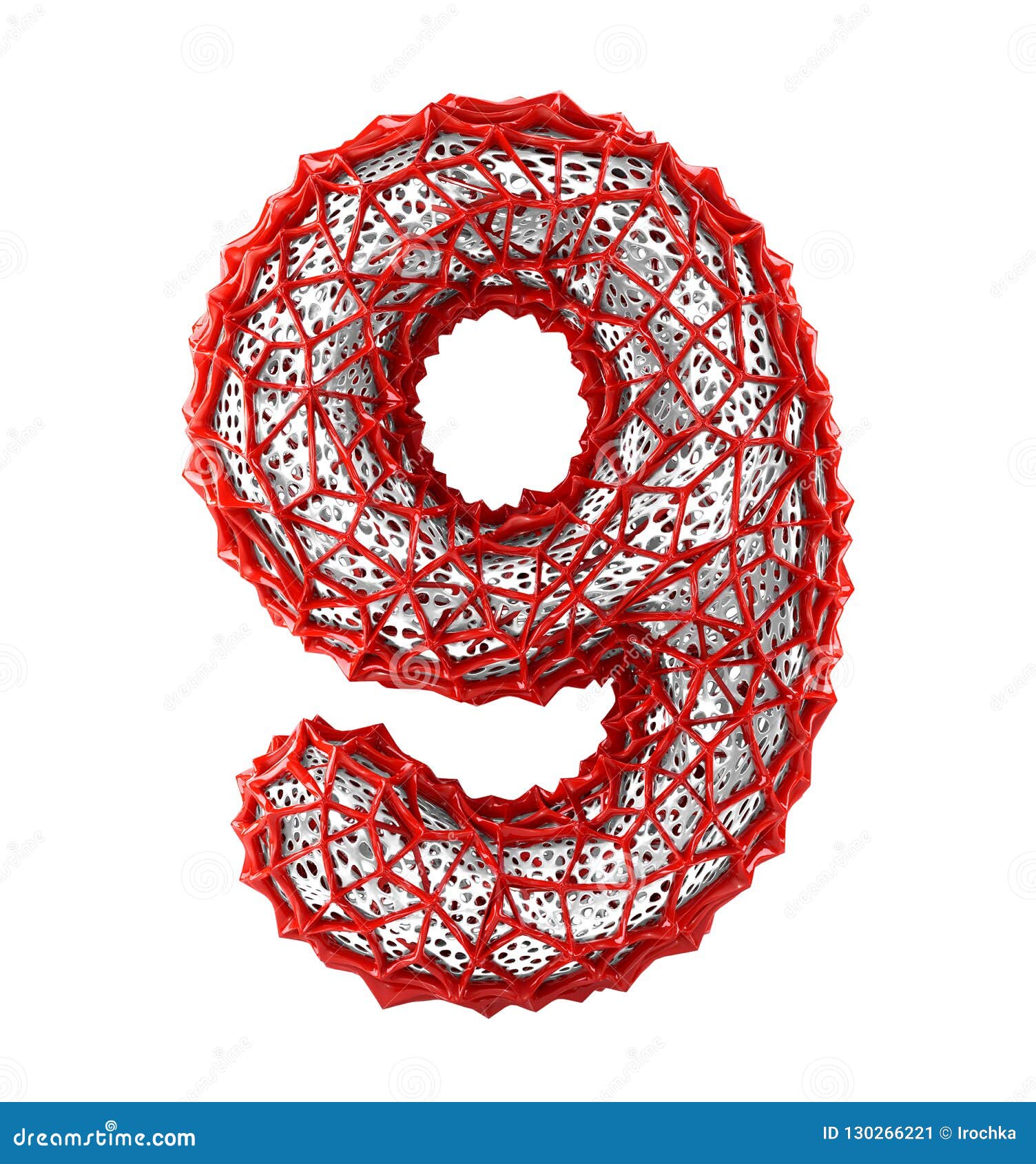 Number 9 Nine Made of Red Plastic with Abstract Holes Isolated on White ...