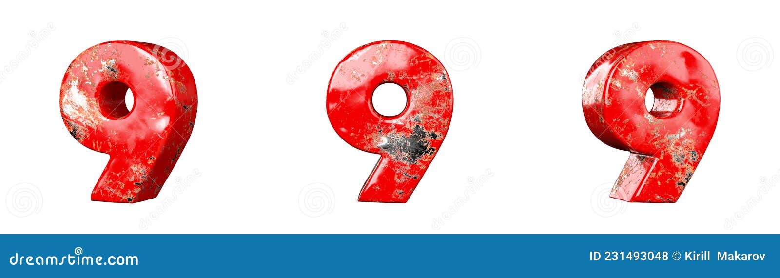 Number 9 Nine from Red Scratched Metallic Numbers Collection Set ...