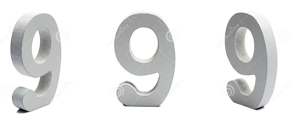 The Number Nine on a White Background at Different Angles. Stock Image ...