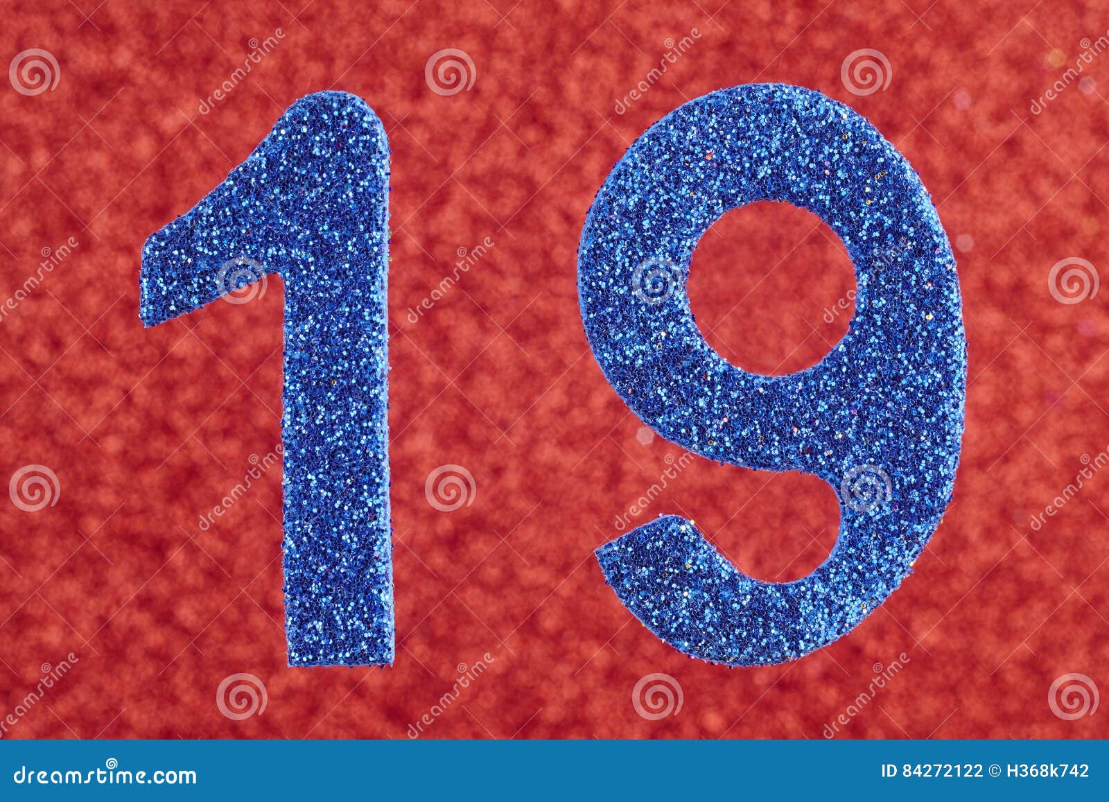 Number Nineteen Blue Color Over a Red Background. Anniversary Stock ...