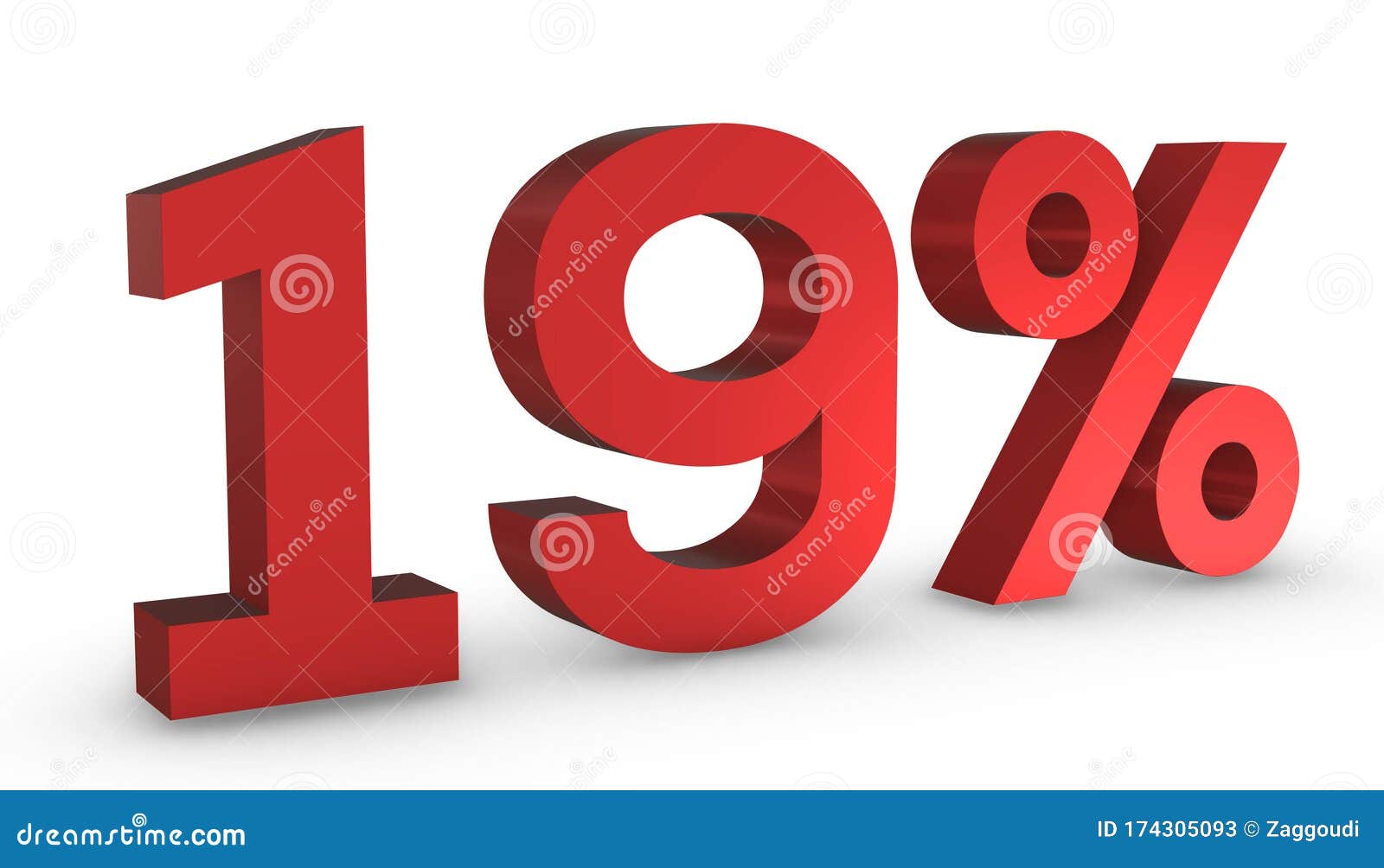 Number Nineteen Percent 19 Red Sign 3D Rendering Isolated on White ...