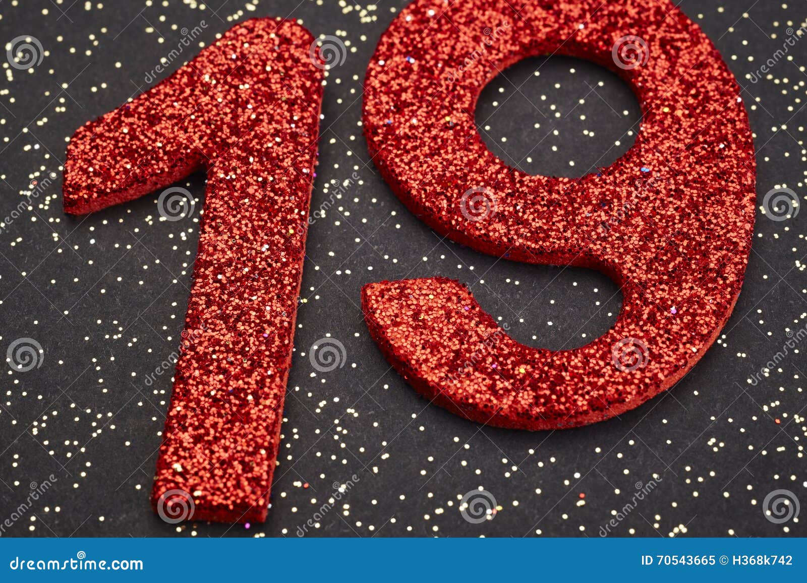 Number Nineteen Red Color Over A Black Background. Anniversary Royalty ...