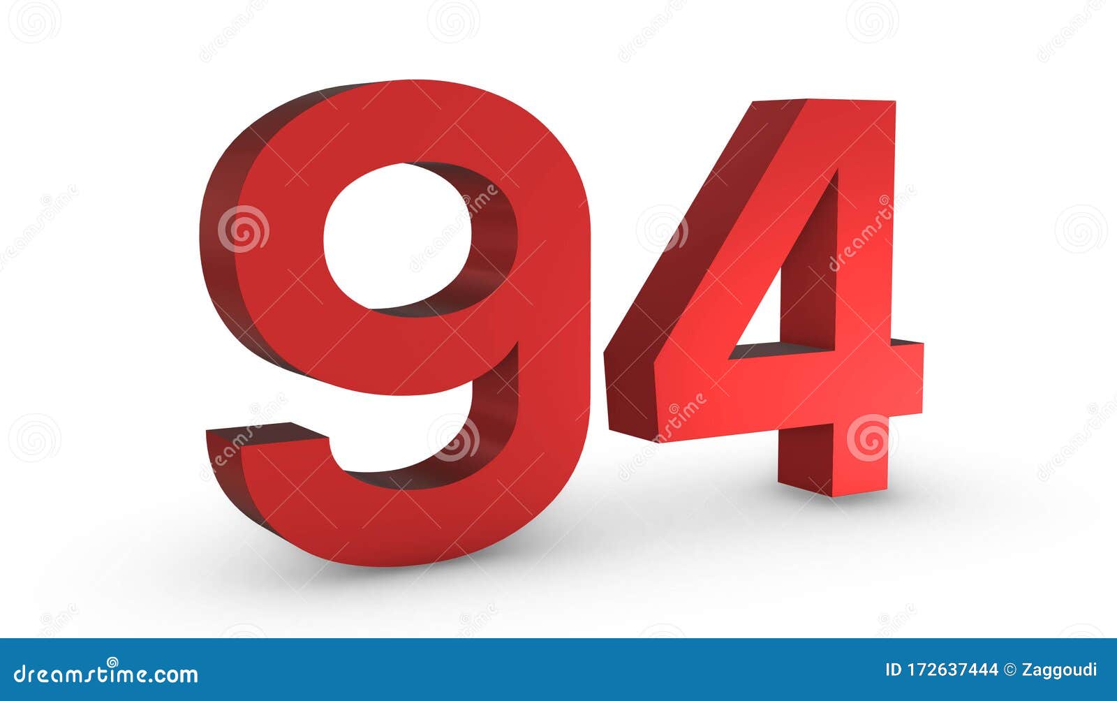 Number 94 Ninety Four Red Sign 3D Rendering Isolated on White ...