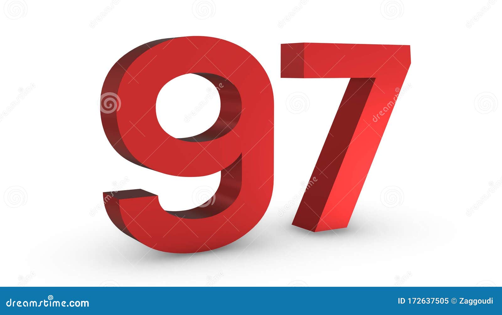 Number 97 Ninety Seven Red Sign 3D Rendering Isolated on White ...