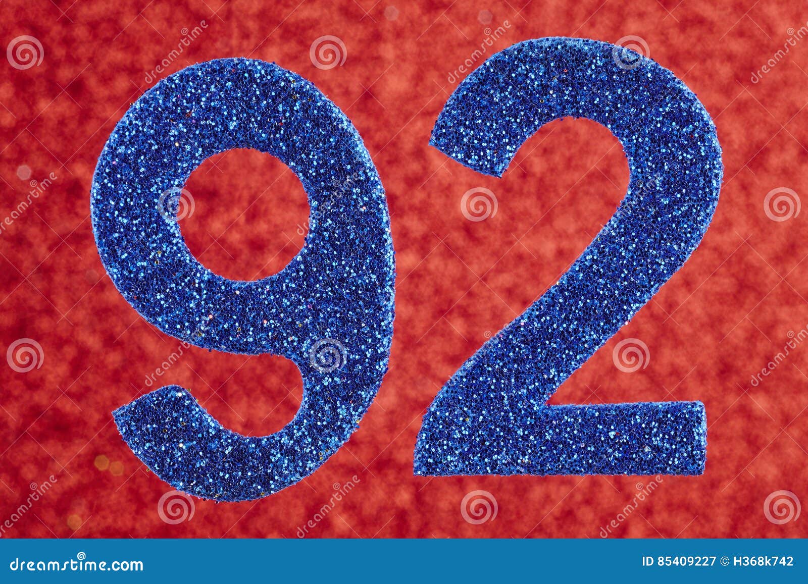 Number Ninety-two Blue Color Over a Red Background. Anniversary. Stock ...
