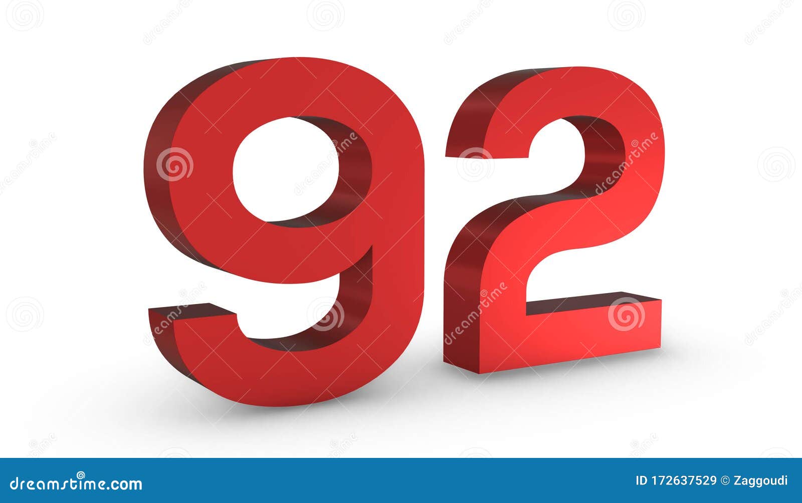 Number 92 Ninety Two Red Sign 3D Rendering Isolated on White Background ...