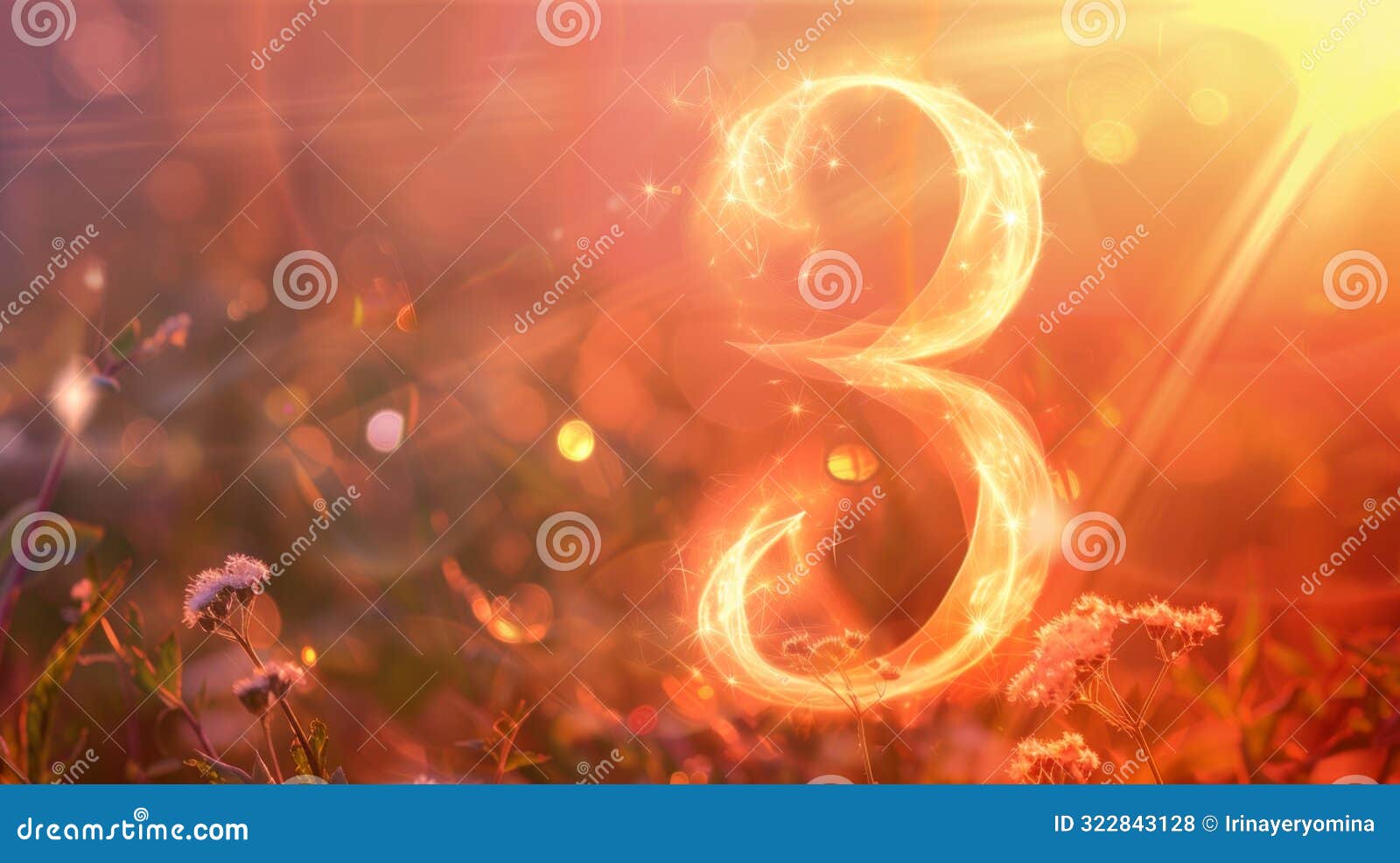 Number 3 in Numerology. Ethereal Number Three on Rays of Mystical Light ...