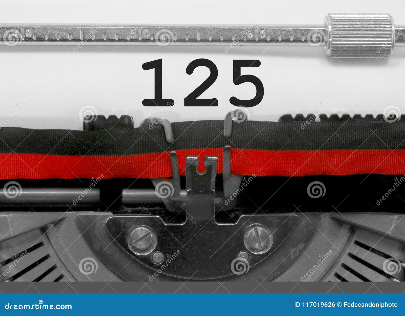 125 Number by the Old Typewriter on White Paper Stock Photo - Image of ...