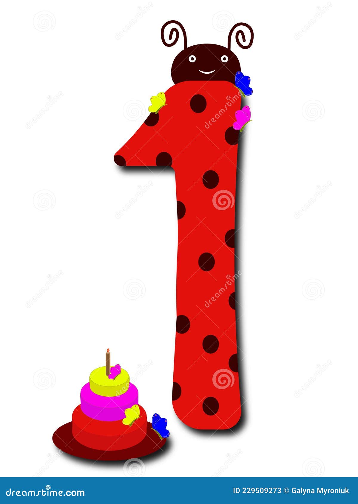 Number One and Cake and Ladybug, Stock Illustration - Illustration of ...