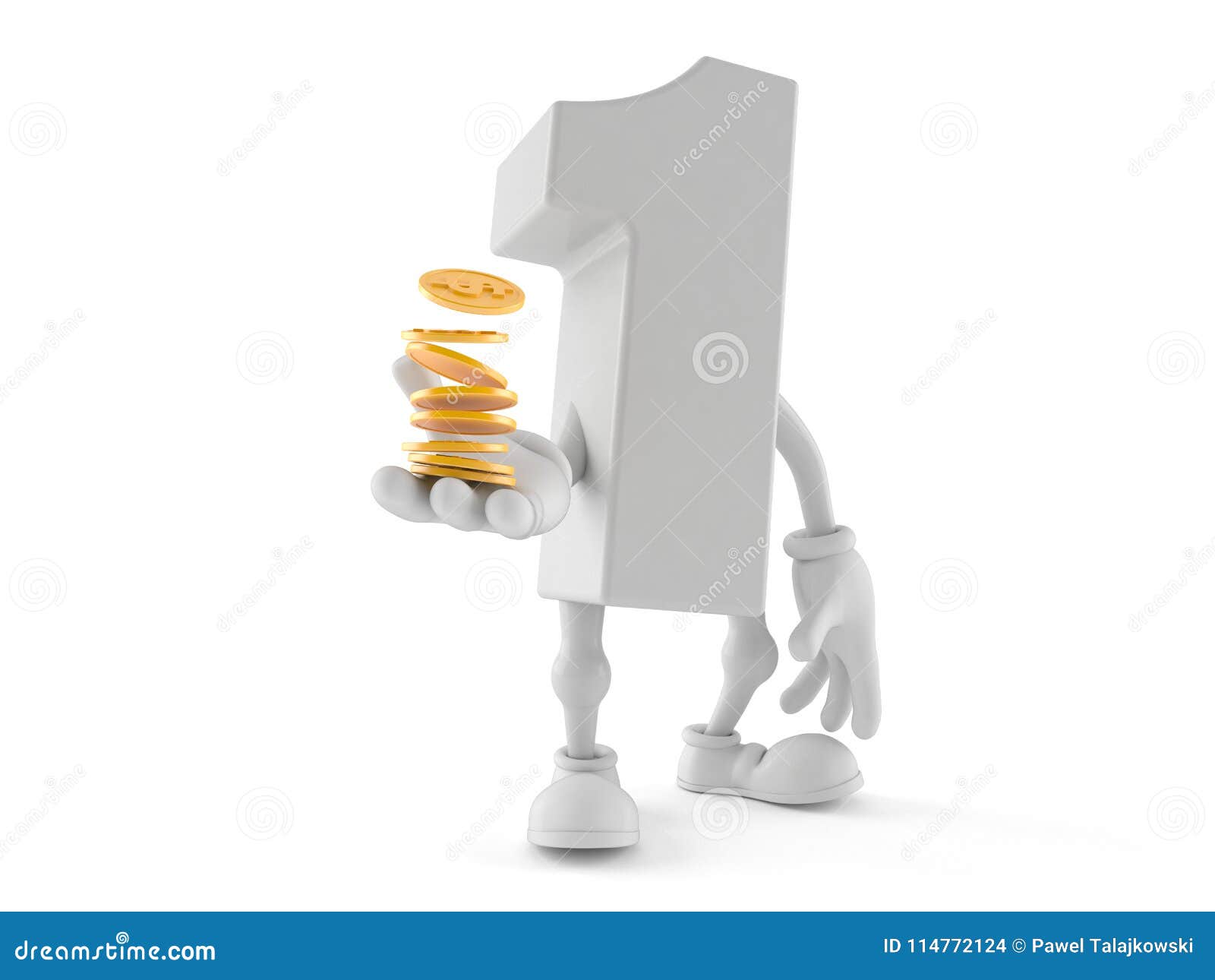 Number One Character with Stack of Coins Stock Illustration ...