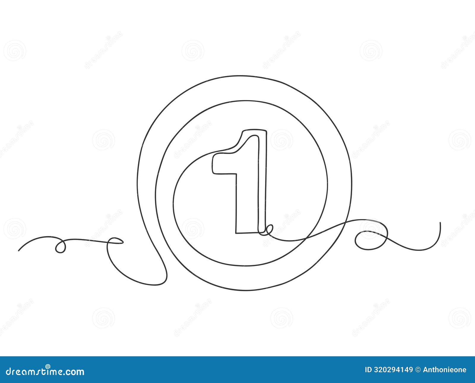 Number One in Circle Continuous One Line Art Isolated Vector ...