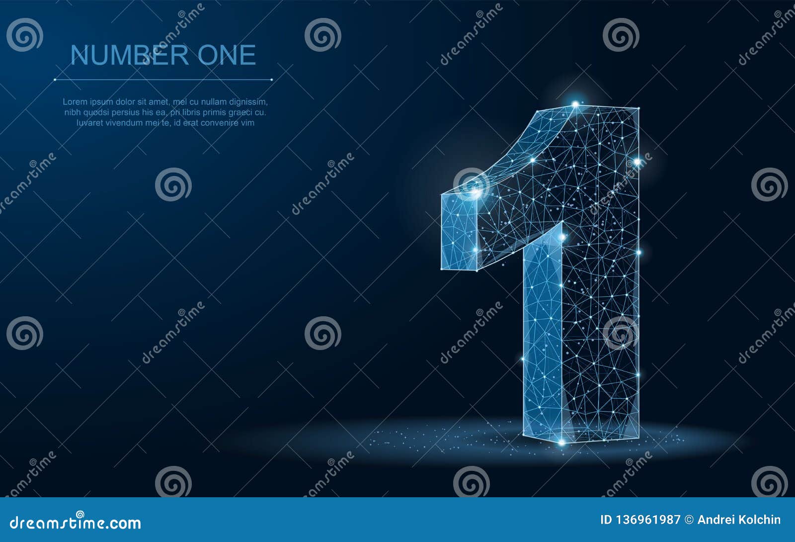 Number One. 3D Abstract Polygonal Blueprint Vector Stock Vector ...