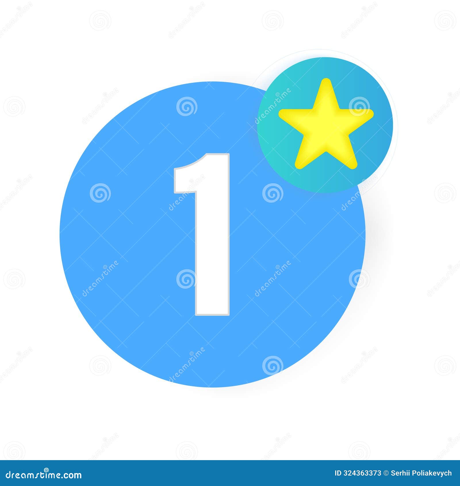 Number One Icon. Yellow Star Badge. Bright Blue Circle. Vector Symbol ...