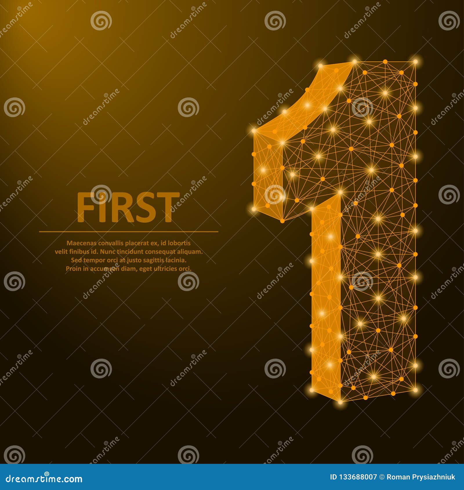 Number One Made by Points and Lines, First Sign with Golden Polygonal ...