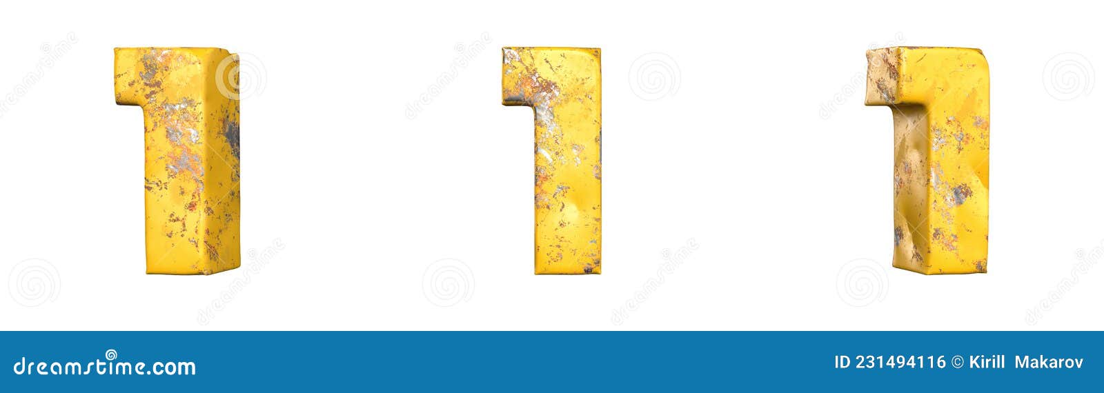 Number 1 One from a Set of Metallic Yellow Grunge Numbers. Isolated ...