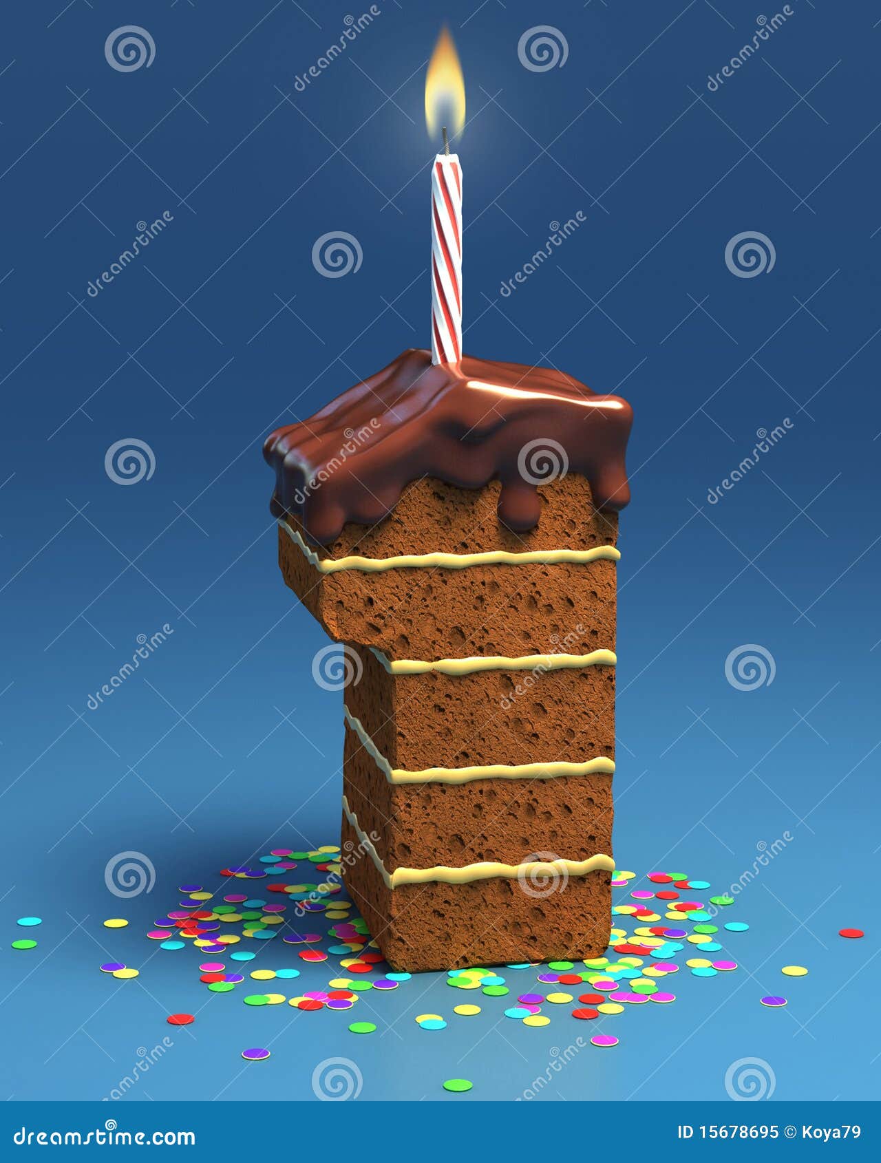 Number One Shaped Birthday Cake with Candle Stock Illustration ...
