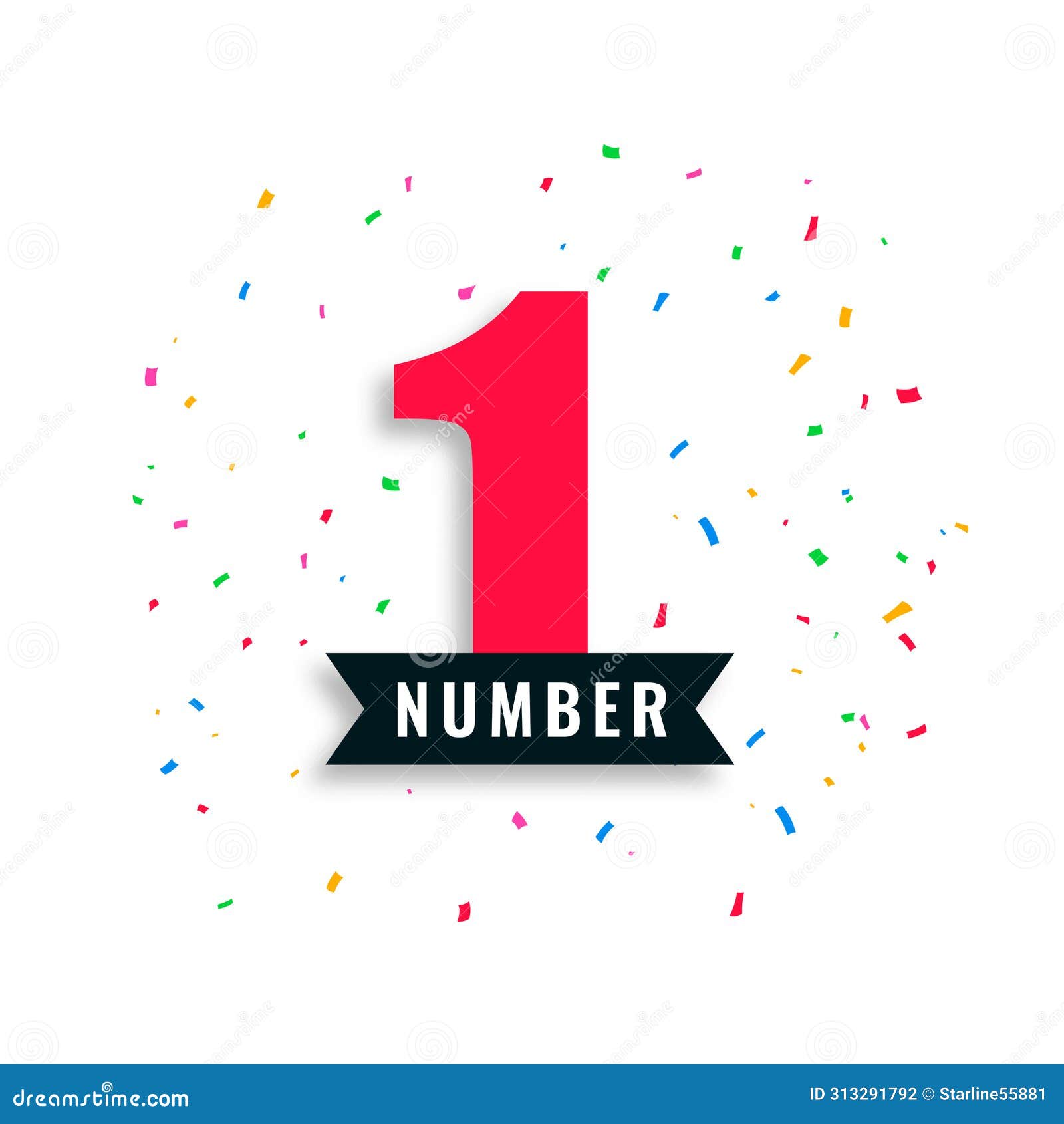Number One or 1 Sign Celebration Template with Confetti Stock Vector ...