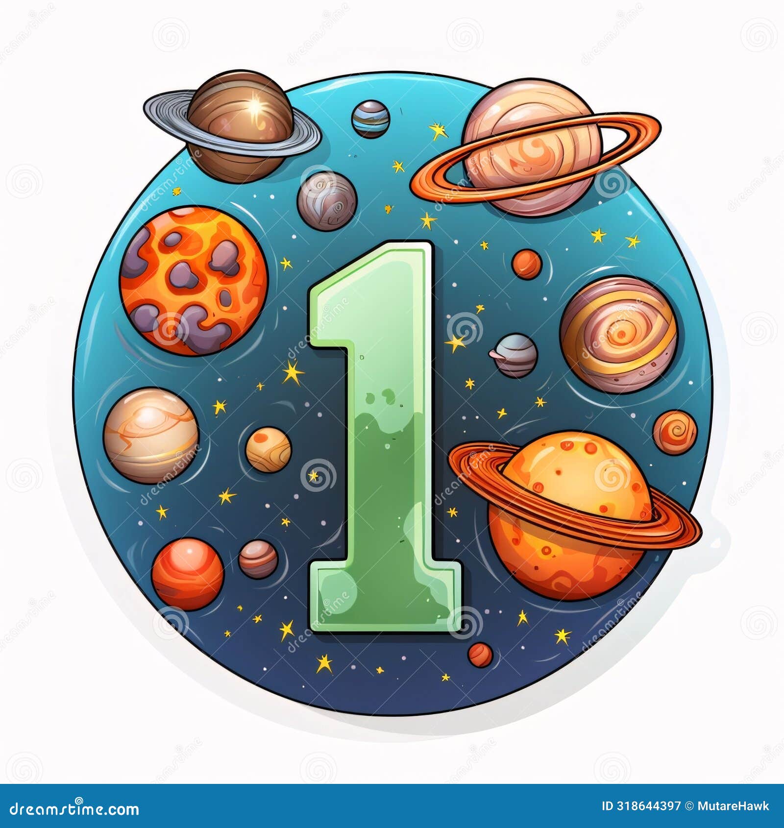 Number One in the Space with Planets and Stars. Vector Illustration ...