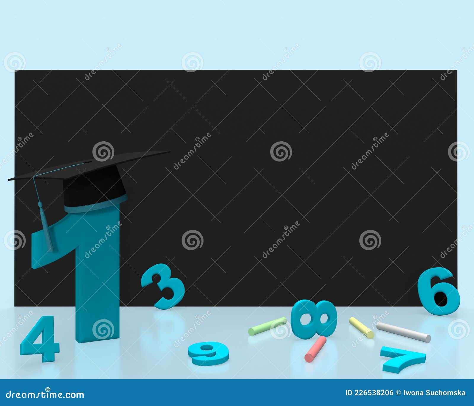 Number One with Student Cap As Frame with Blackboard, Chalk and Text ...