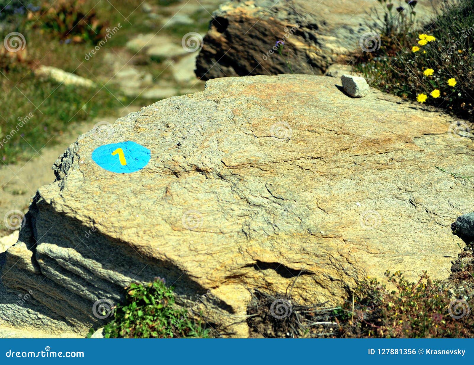 Number One Trekking Pointer on Stone Stock Photo - Image of trekking ...