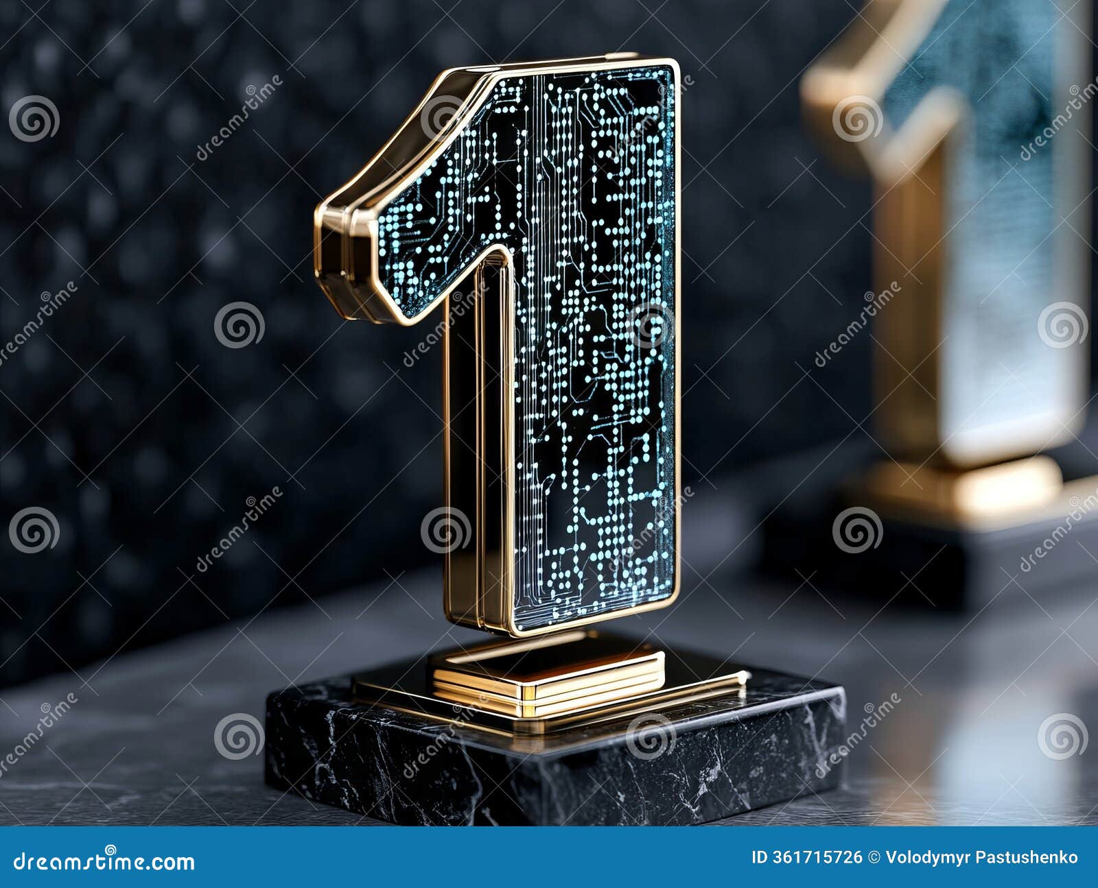 A Number One Trophy Sitting on Top of a Marble Table Stock Photo ...