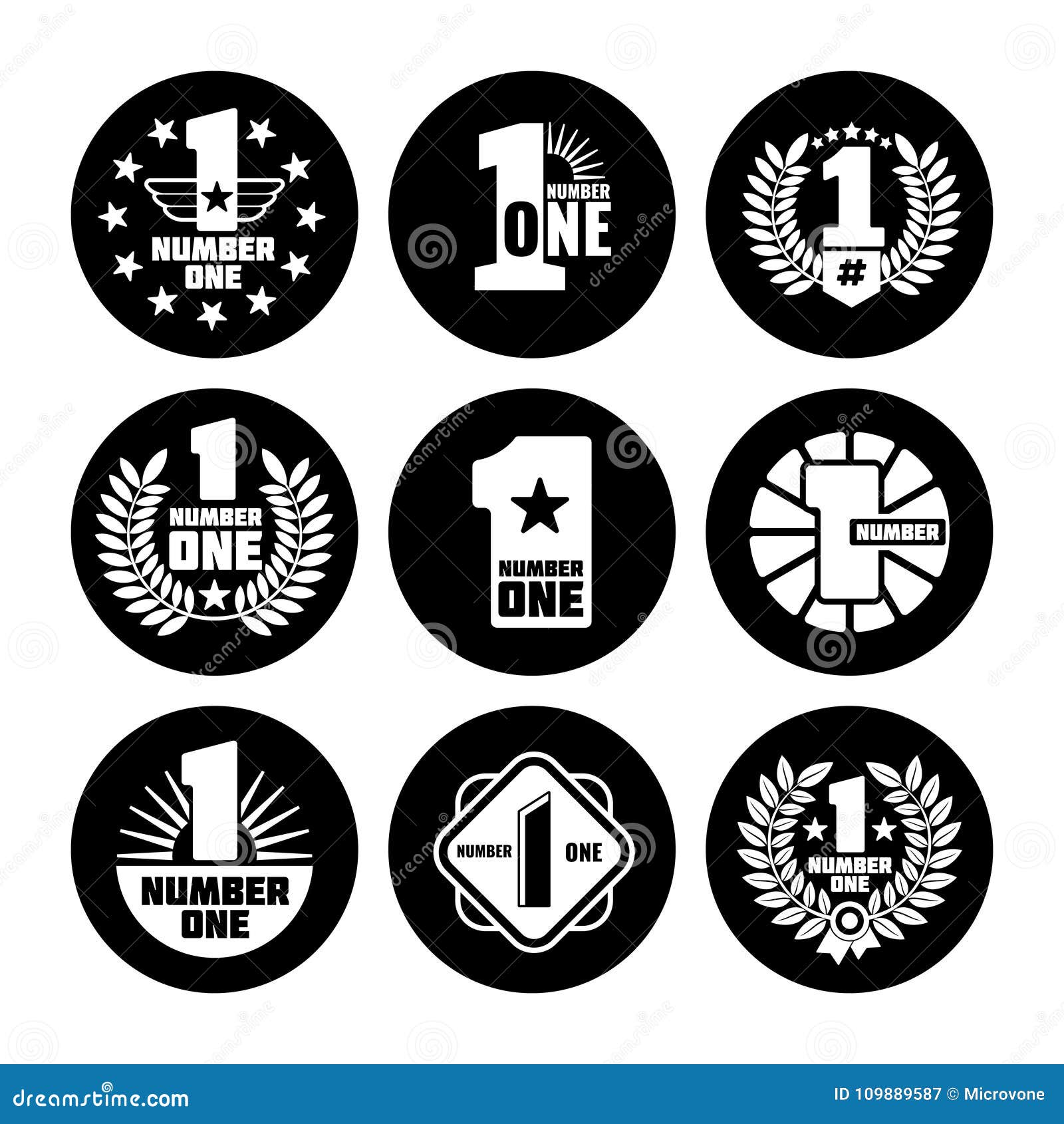 Number One Vector Labels on Black Icons Stock Vector - Illustration of ...