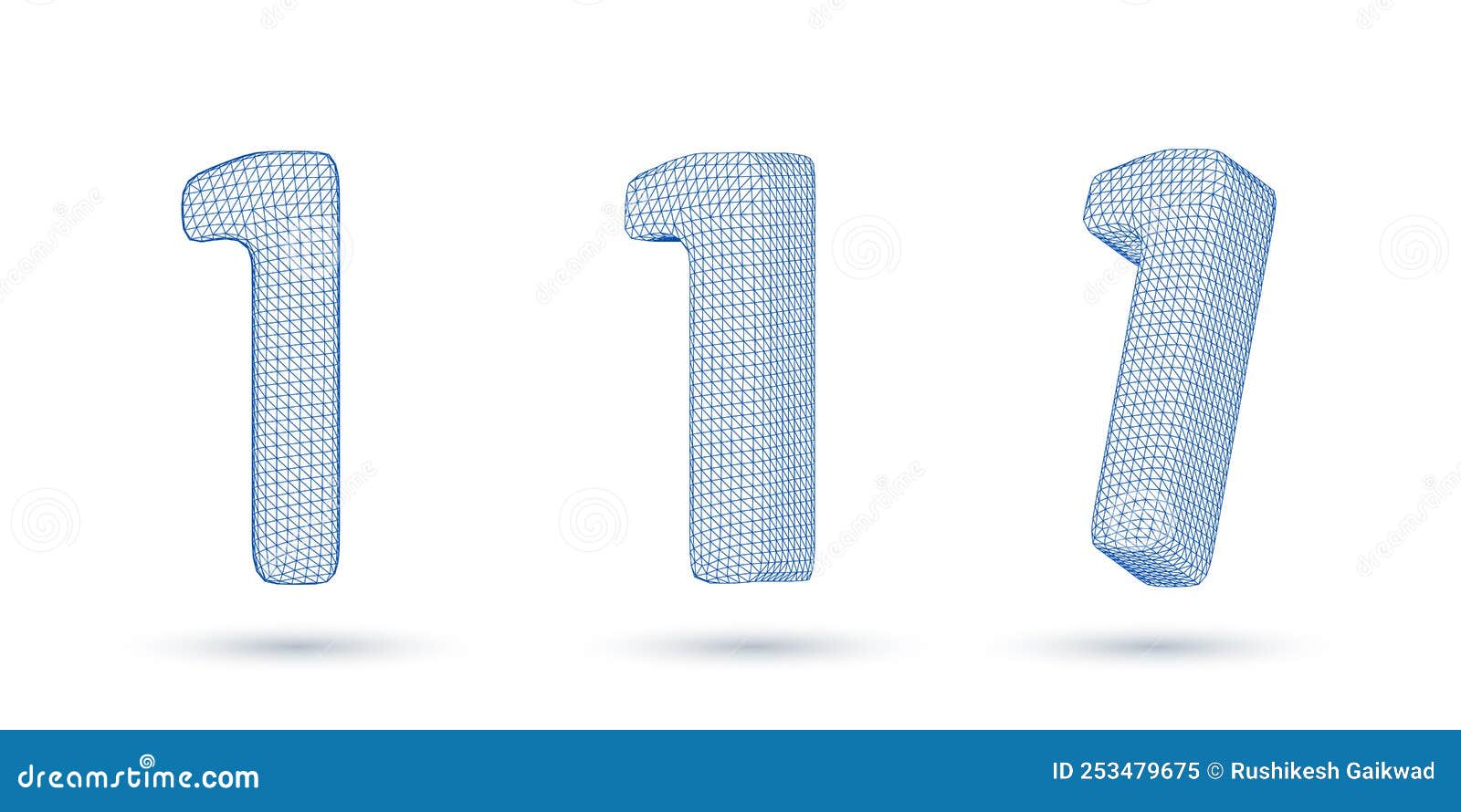 Number One Wireframe High Polygonal Outline Low Poly Style Vector ...