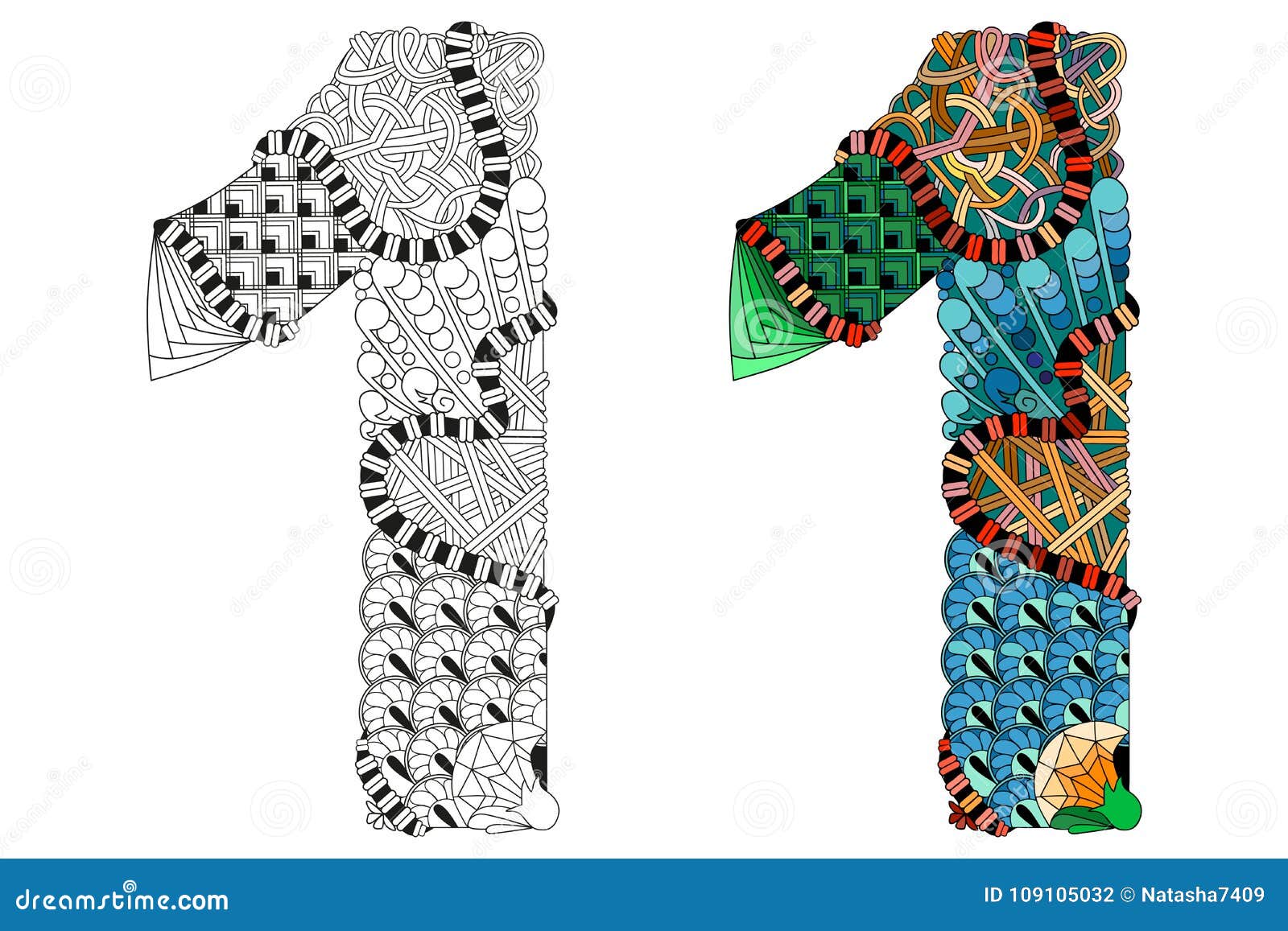 Number One Zentangle for Coloring. Vector Decorative Object Stock ...