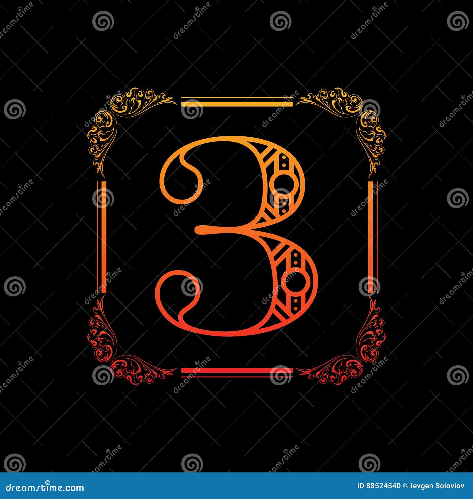 Number 3 with ornament stock vector. Illustration of black - 88524540