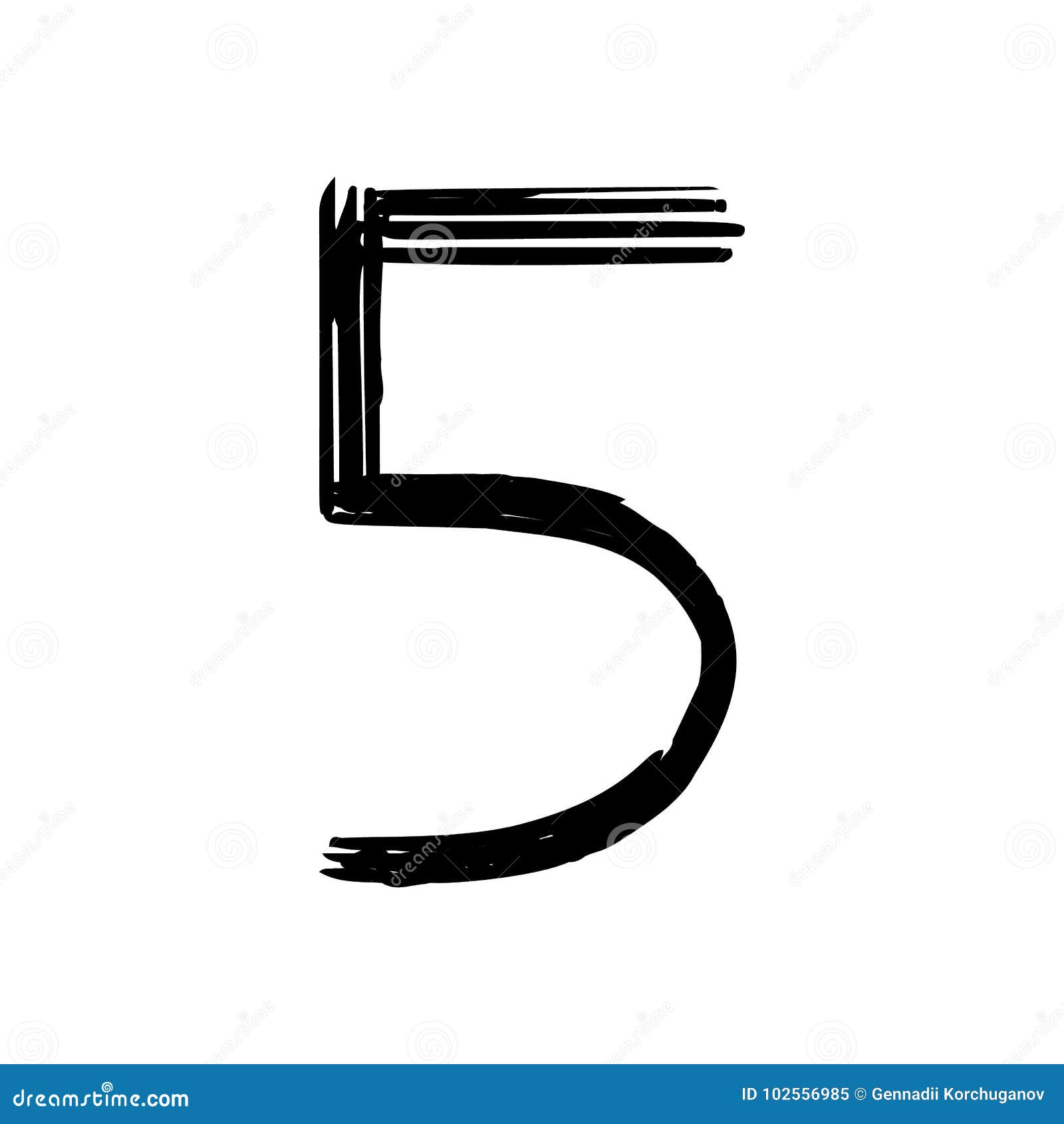 Number 5 painted by brush stock vector. Illustration of cursive - 102556985