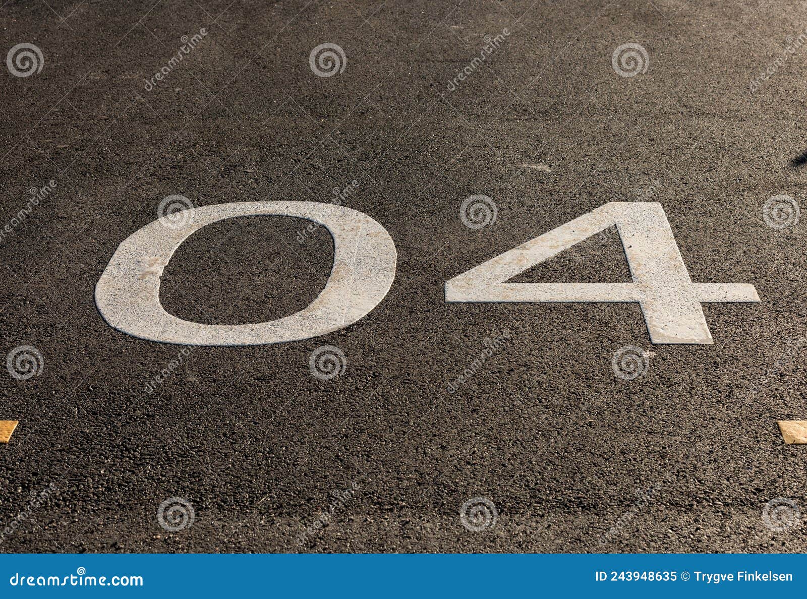 Number 04 Painted in White on Asphalt Stock Image - Image of hand ...