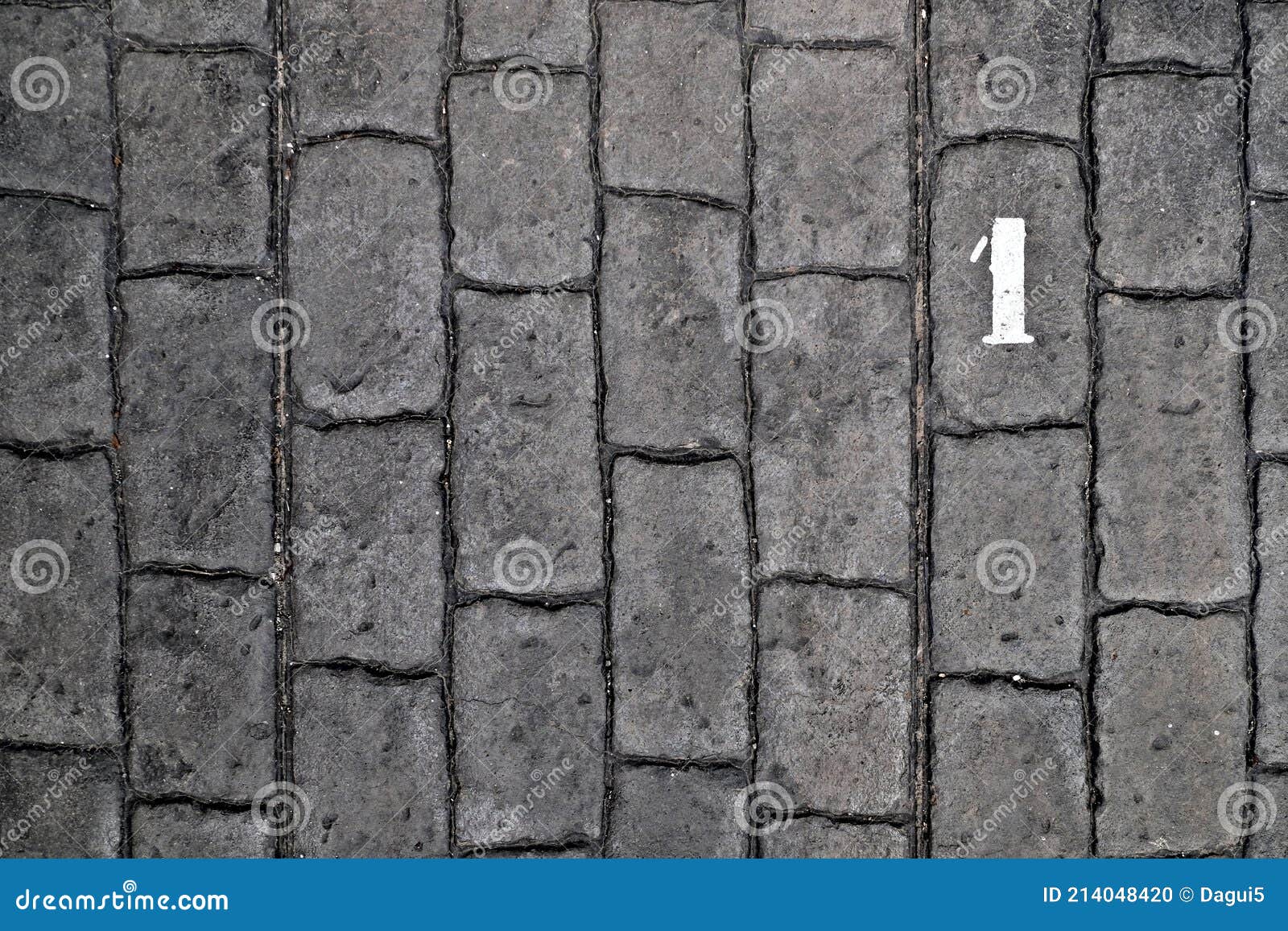 Number 1. Painted in White on Gray Background, Offset. Large Text Space ...