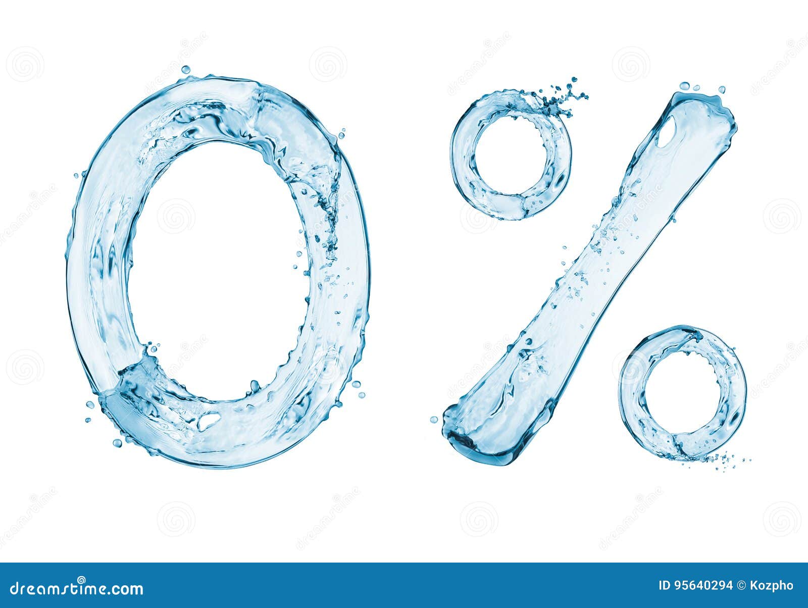 Number 0 and Percent Sign Made with a Splash of Water on White Stock ...