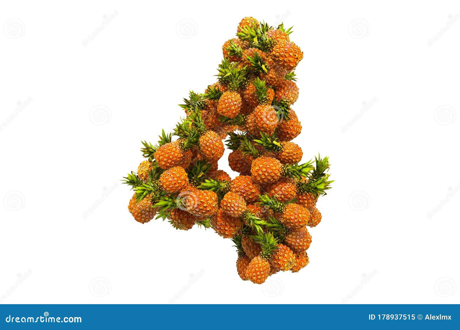 Number 4 from Pineapples, 3D Rendering Stock Illustration ...