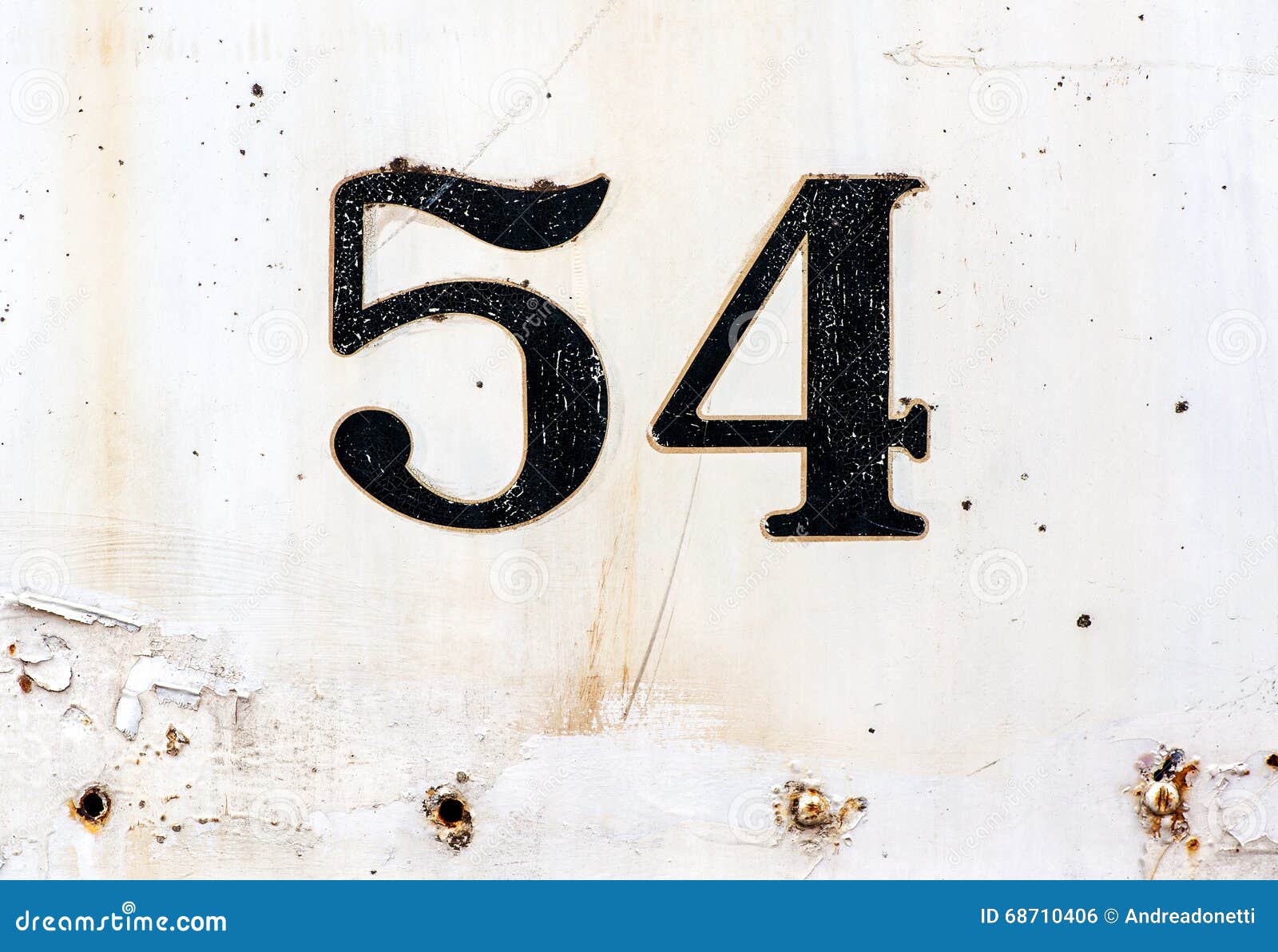 Number 54 Plated on Rusty White Painted Surface Stock Photo - Image of ...
