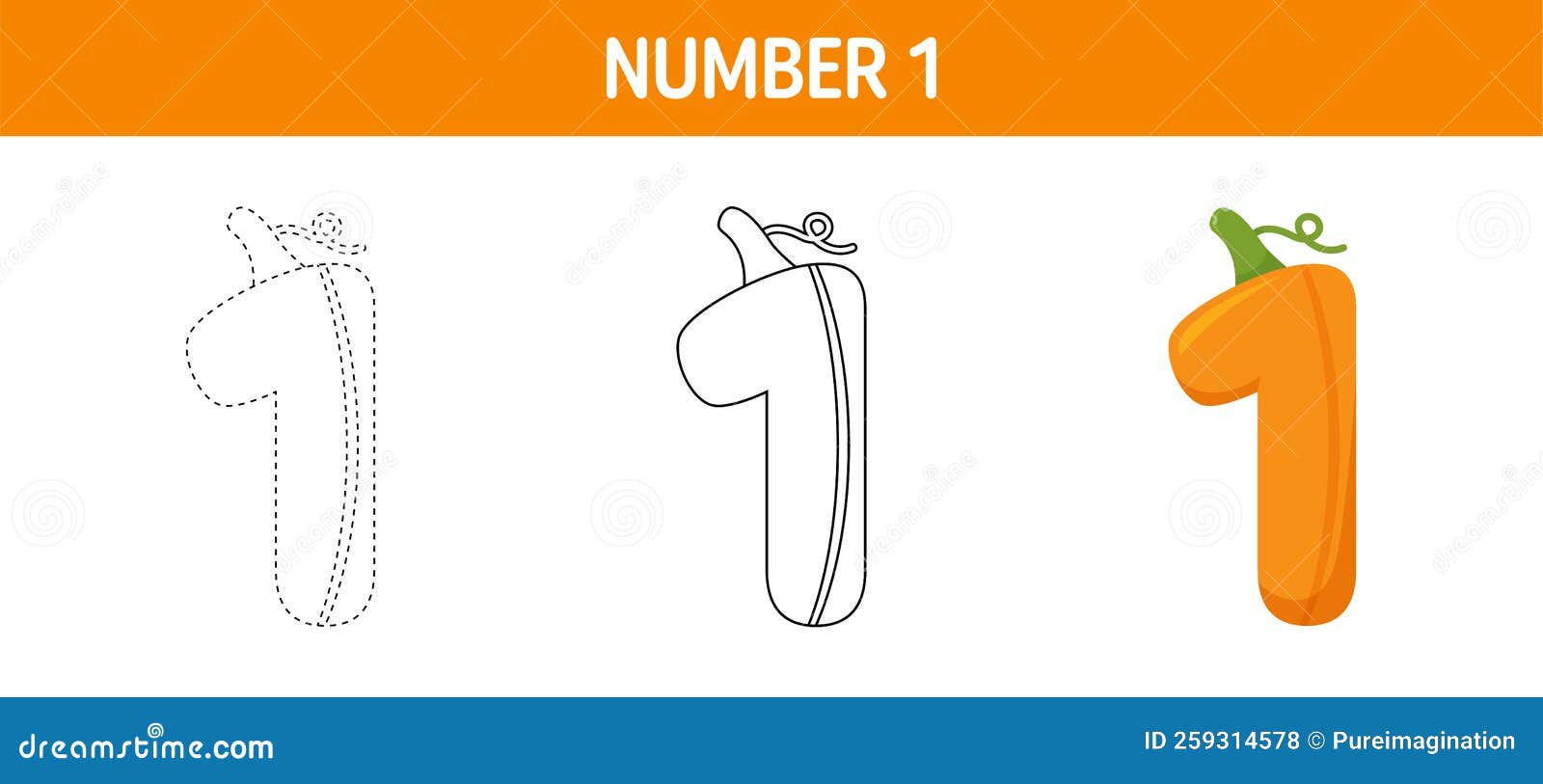 Number 1 Pumpkin Tracing and Coloring Worksheet for Kids Stock Vector ...