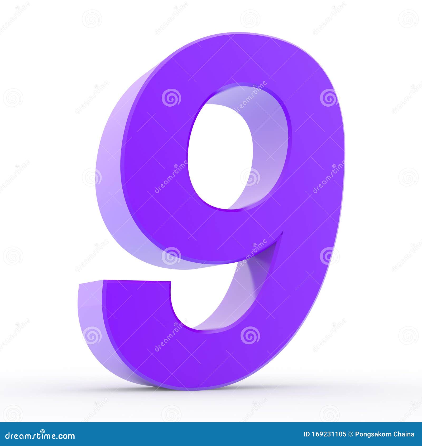 Number 9 Purple Collection on White Background Illustration 3D ...