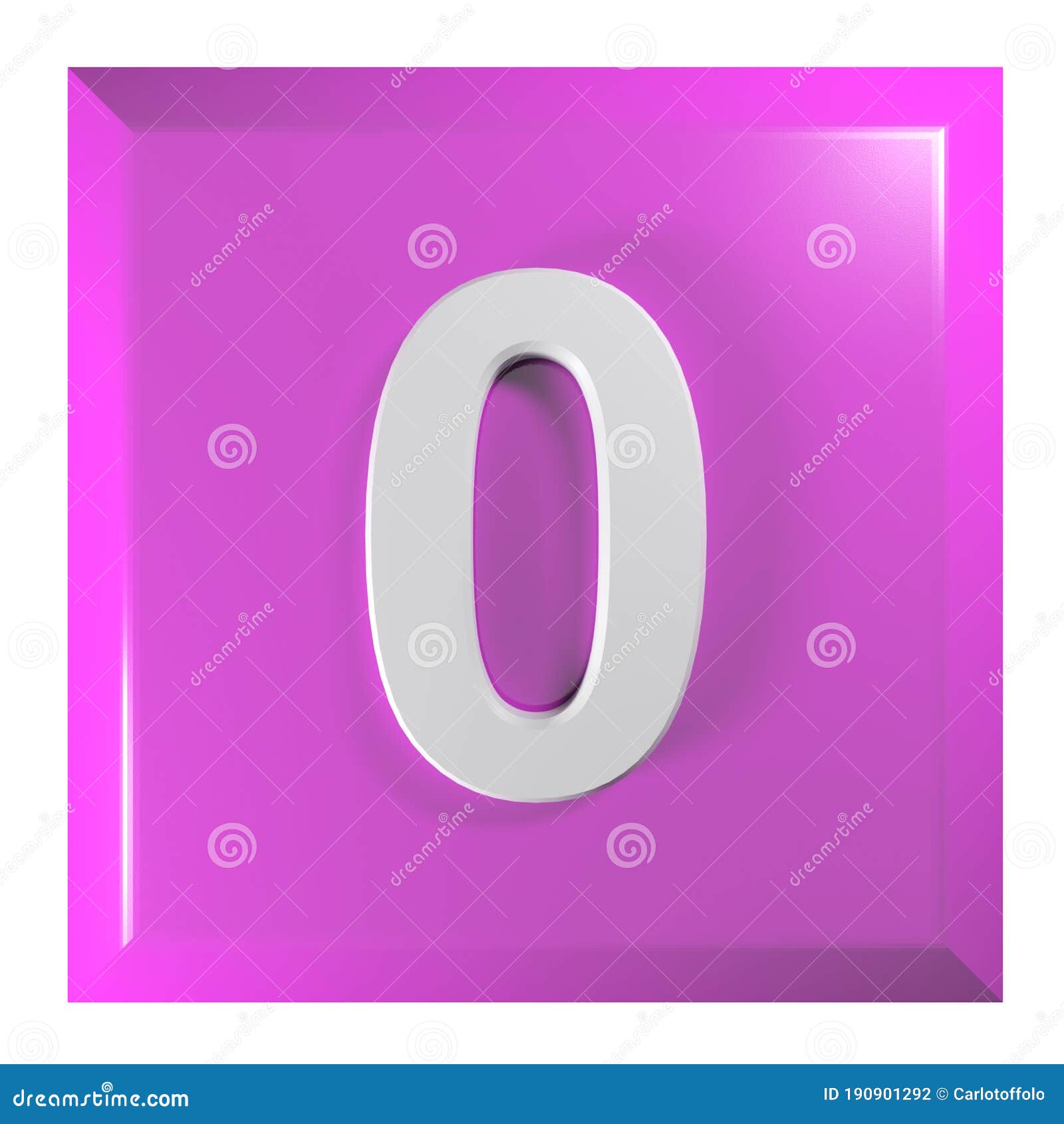 Number 0 Purple Pink Square Button on White Background - 3D Rendering ...