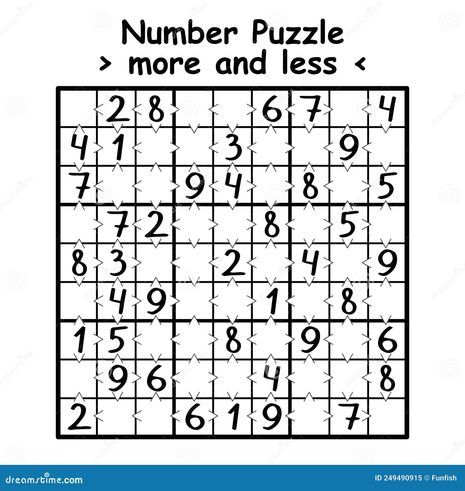 Number Puzzle with Math Symbols More and less Vector Illustration Stock ...