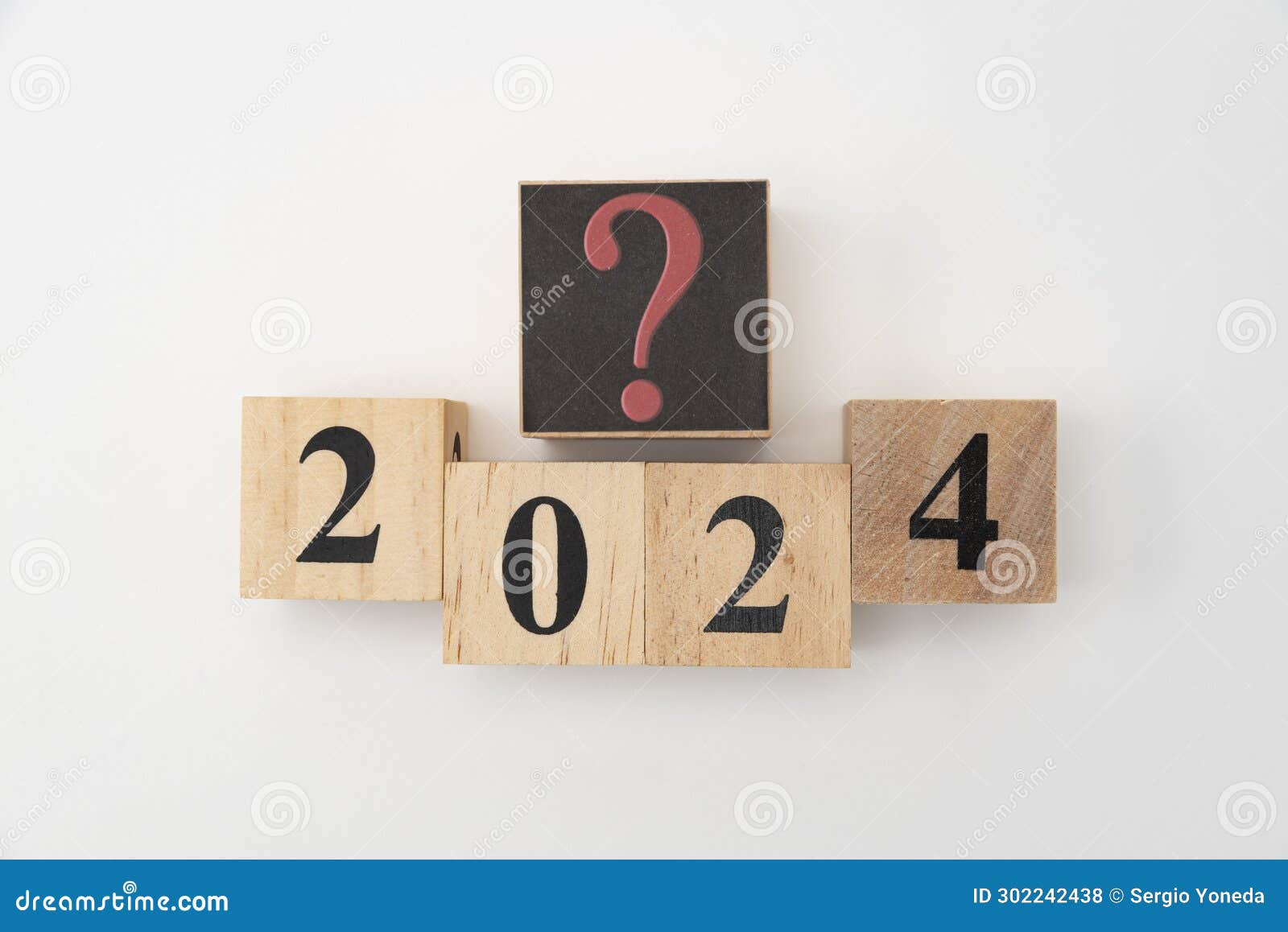 Number 2024 and Question Mark Written on Wooden Blocks Isolated on ...