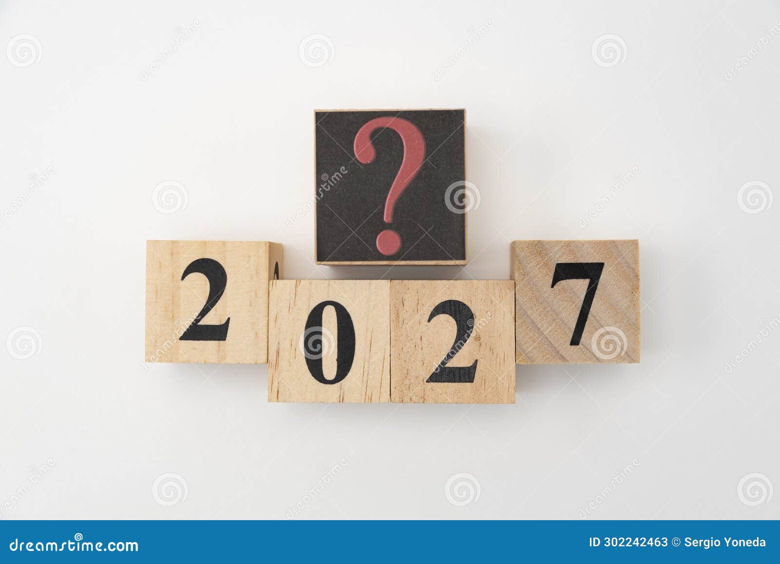 Number 2027 And Question Mark Written On Wooden Blocks Isolated On ...