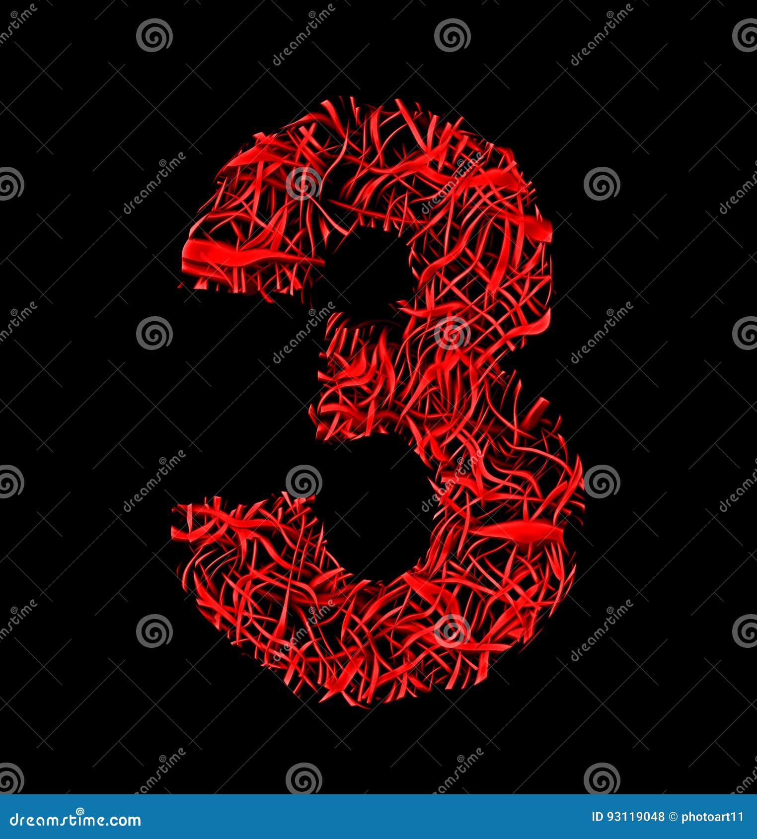 Number 3 Red Artistic Fiber Mesh Style Isolated on Black Stock ...